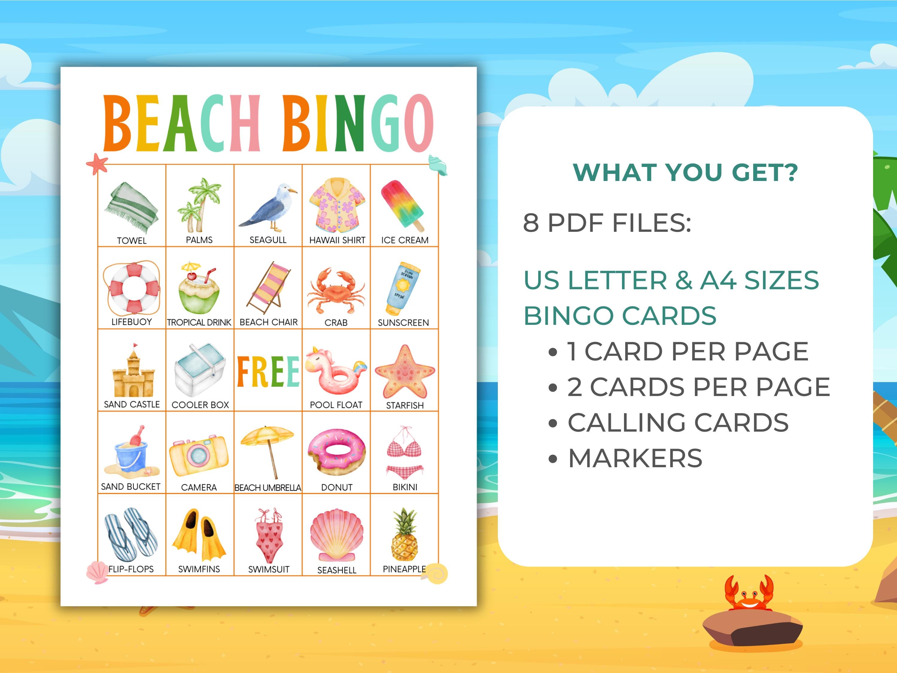 30 Beach Bingo Cards, Printable Summer Bingo, Summer Game, Summertime ...