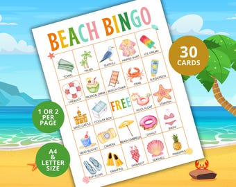 30 Beach Bingo Cards, Printable Summer Bingo, Summer Game, Summertime ...