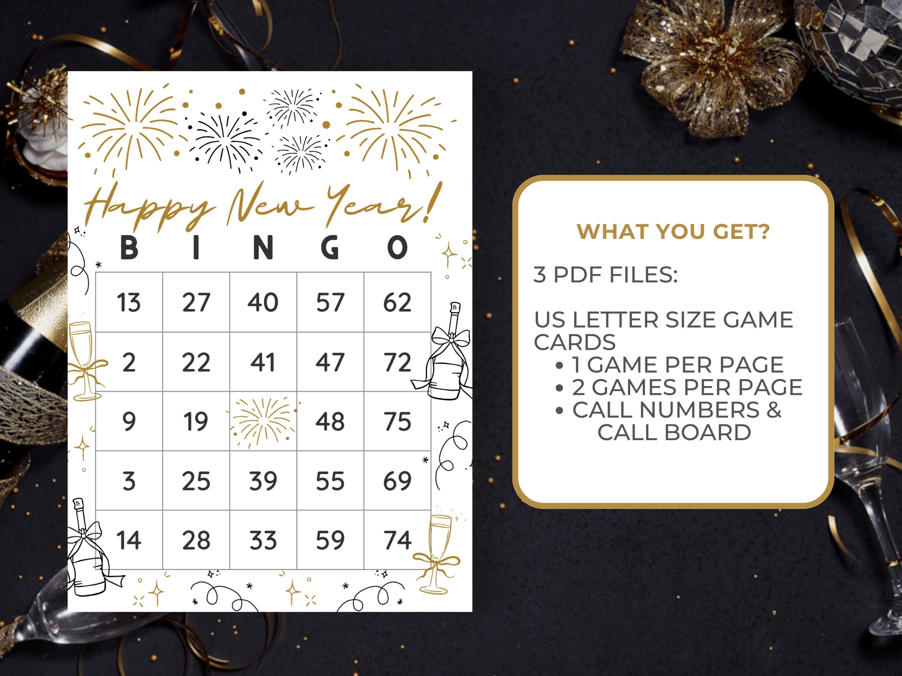 100 New Year Bingo Cards, Printable New Year Games, Hand Drawn Bingo ...