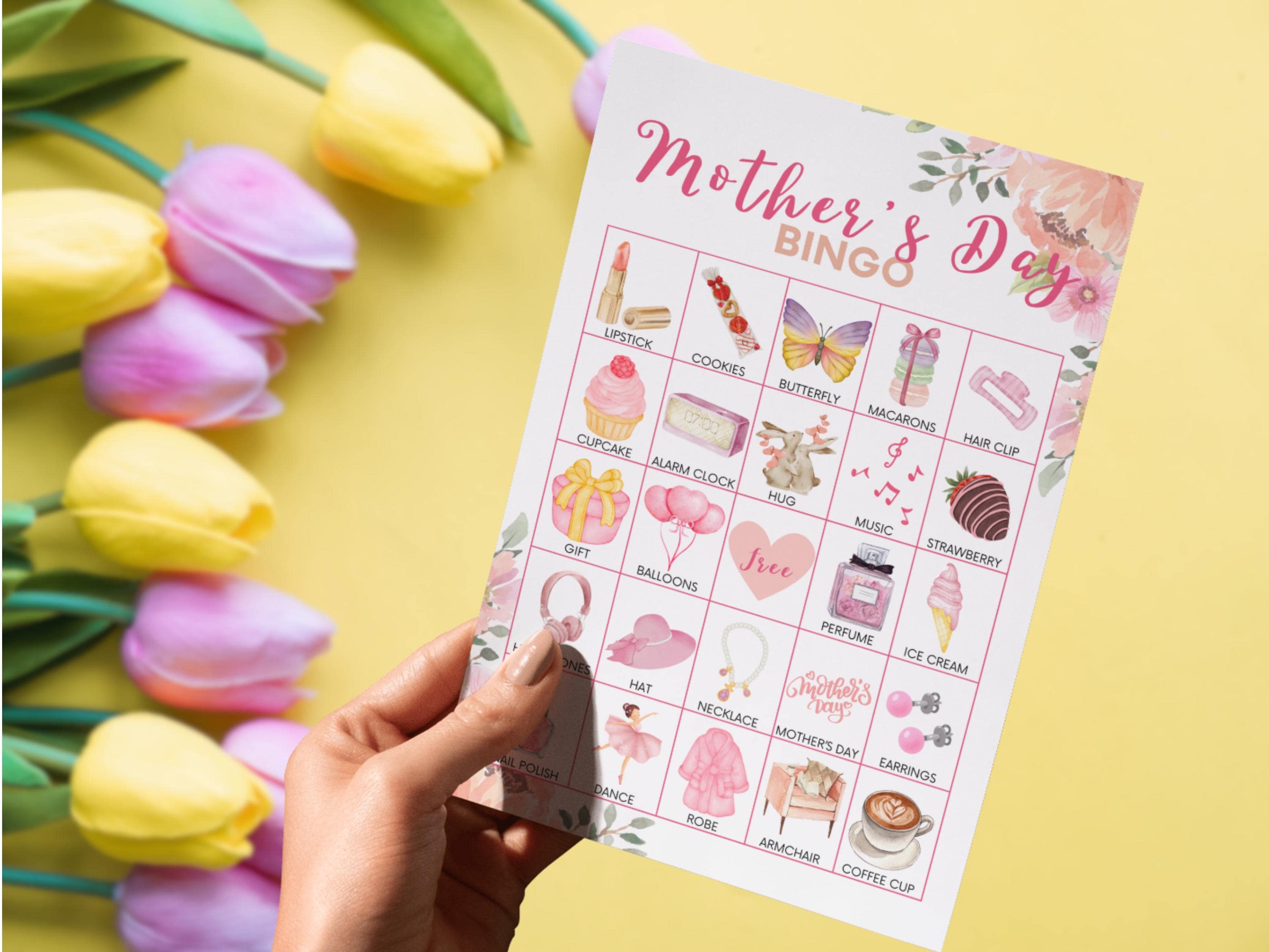 60 Mother's Day Bingo Cards, Printable Pink Mother's Day Bingo, Mother ...