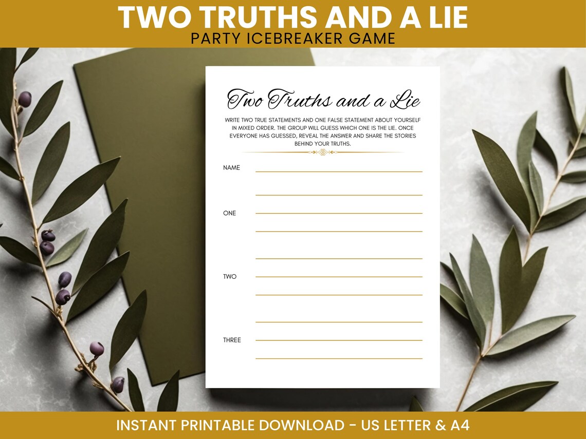 Two Truths and a Lie Game Printable | Fun Icebreaker | Bachelorette ...
