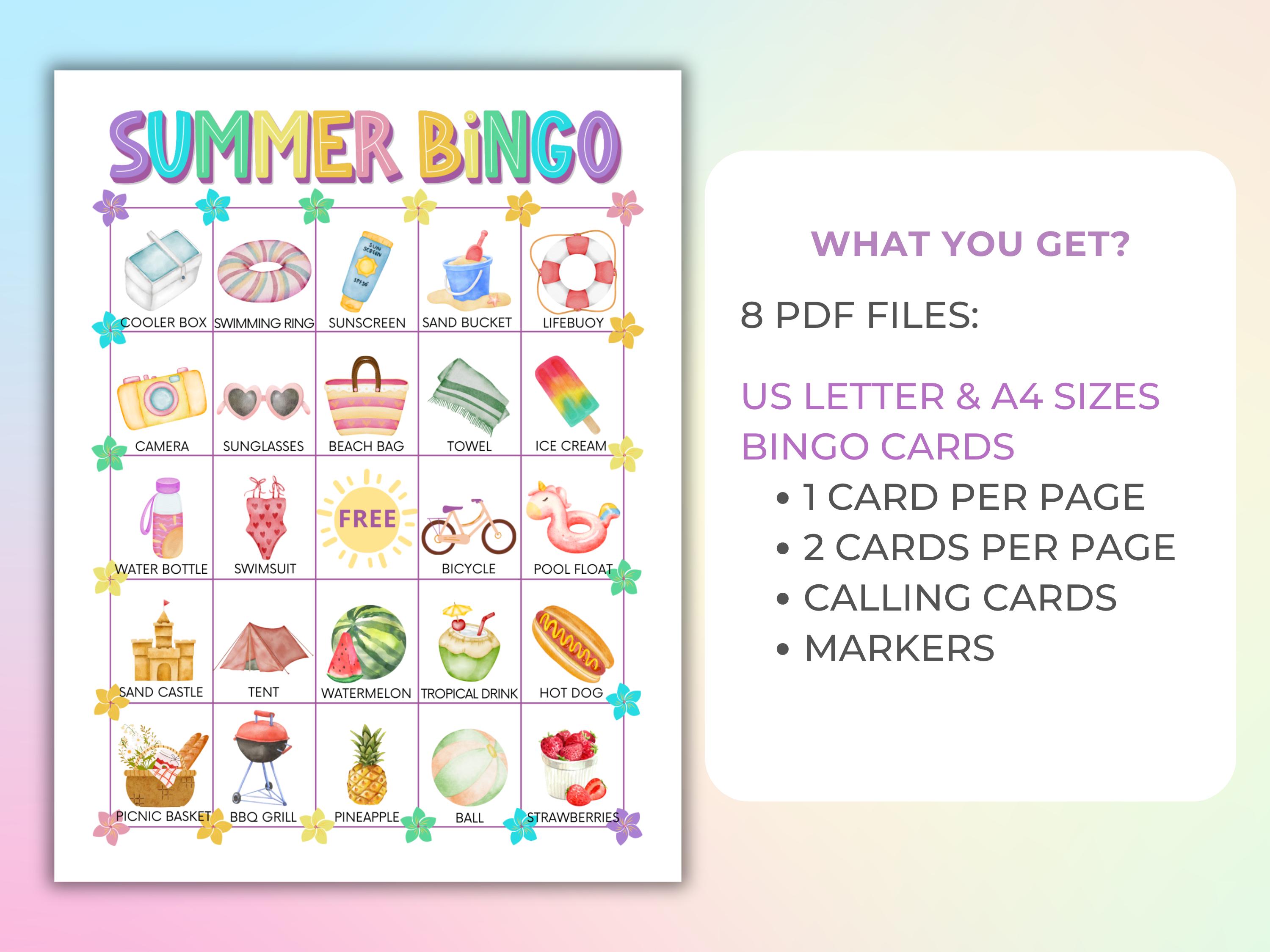 30 Summer Bingo Cards, Printable Summer Bingo, Summertime Activity ...