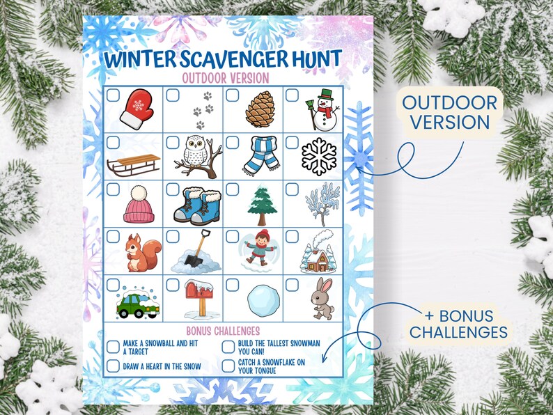 Winter Scavenger Hunt Printable Bundle, Indoor, Outdoor Hunt Versions ...