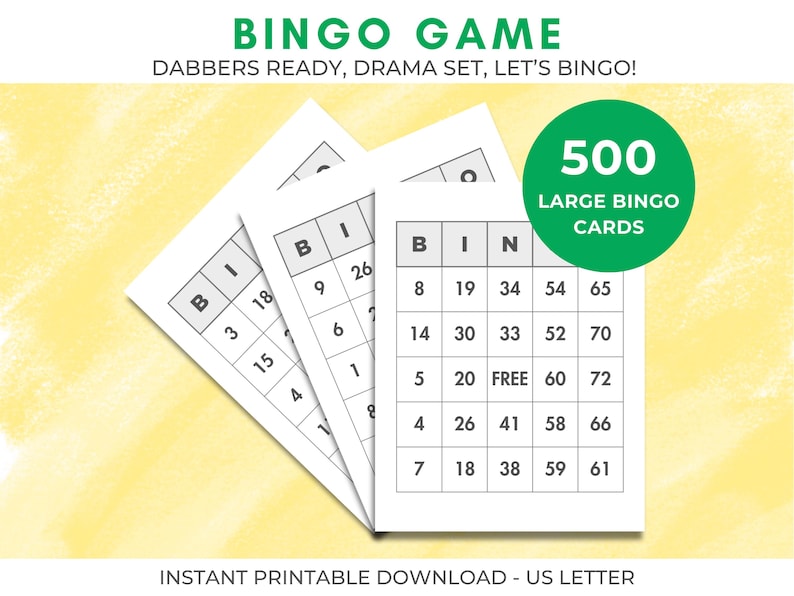 500 Classic Bingo Cards, Instant Printable, Fun Party Family Game ...