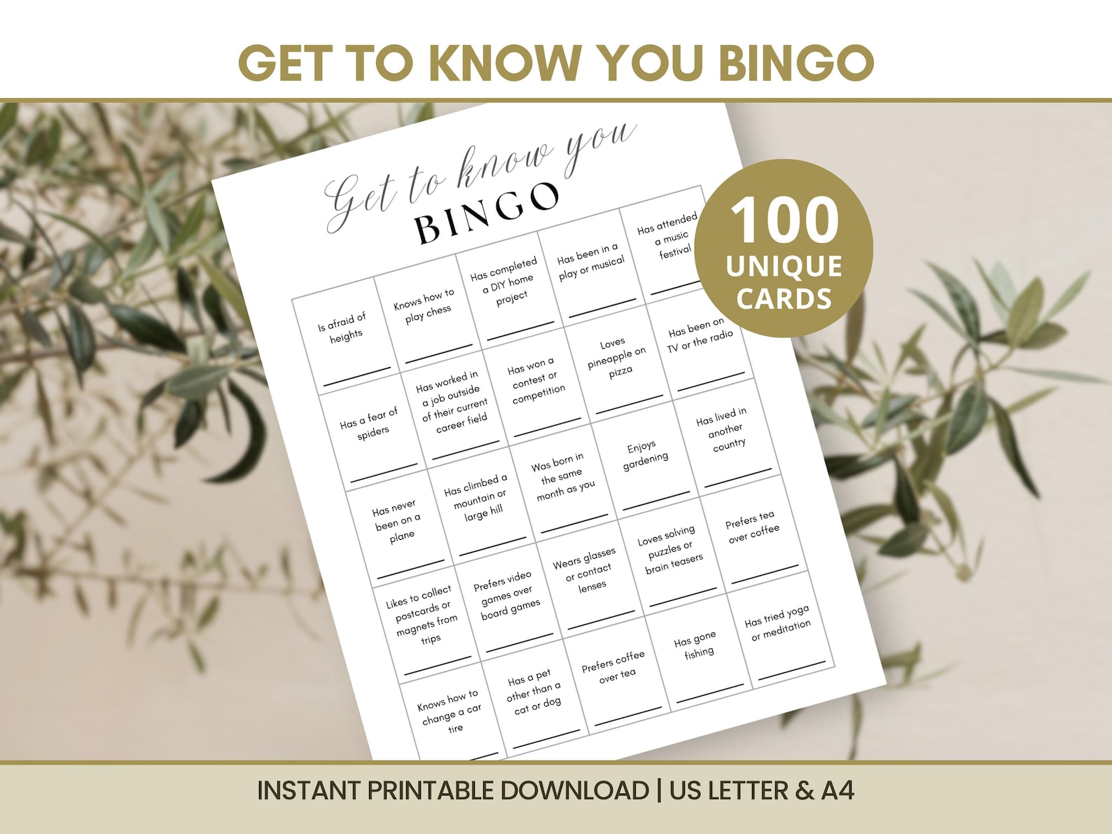100 Get to Know You Bingo Cards Icebreaker Bingo Guest Find Someone Who ...