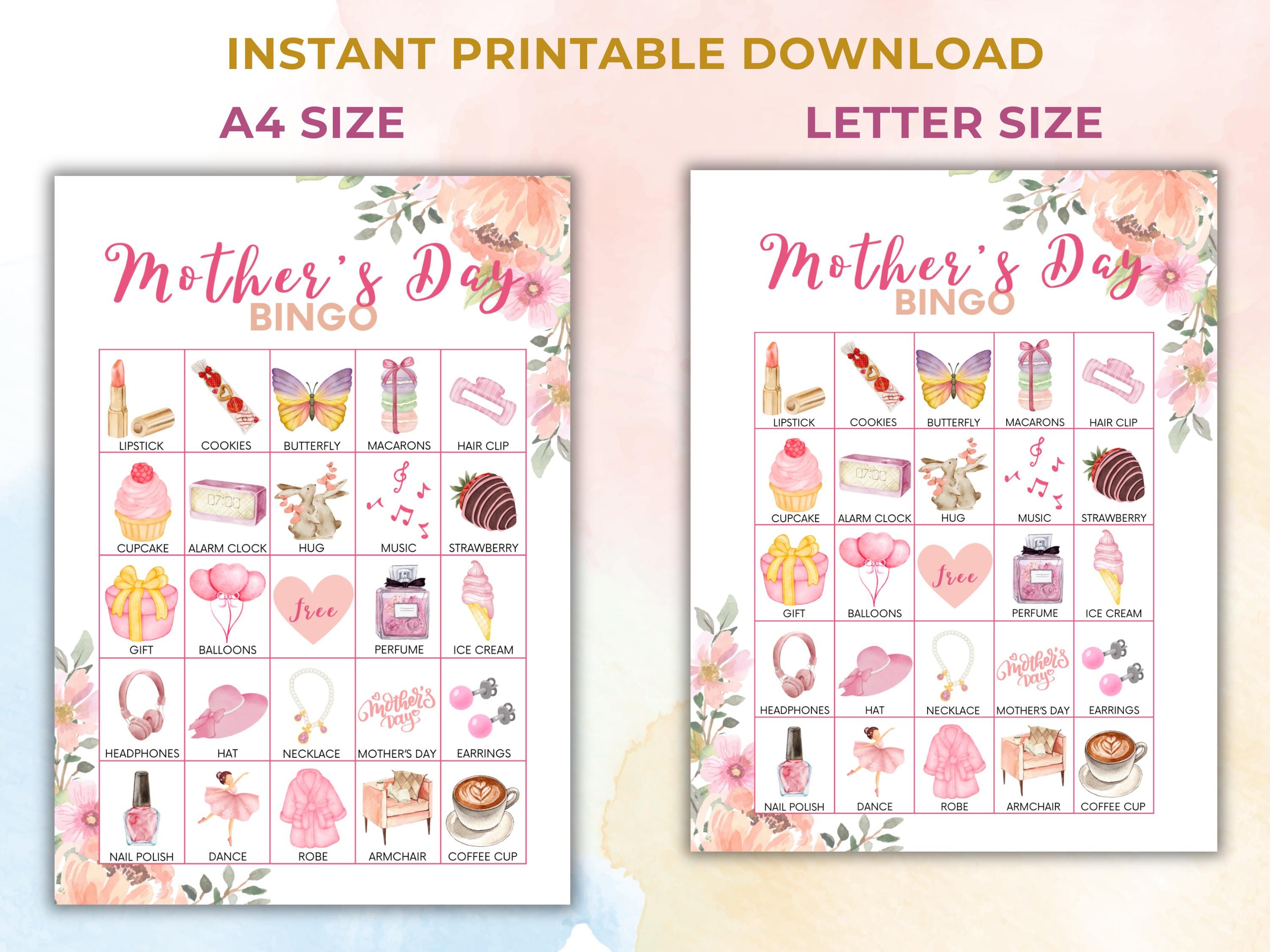 60 Mother's Day Bingo Cards, Printable Pink Mother's Day Bingo, Mother ...