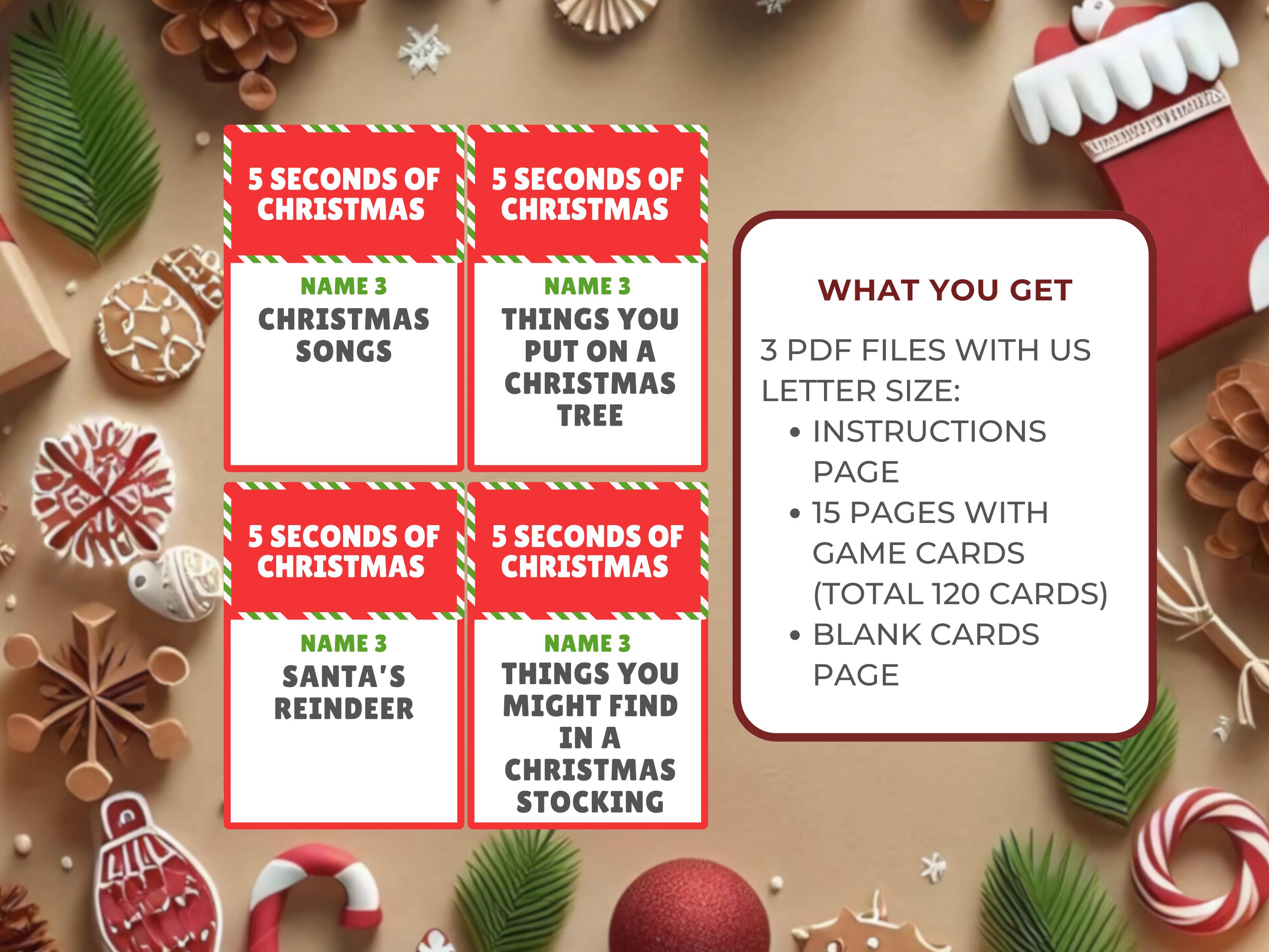Christmas 5 Second Game Printable, Christmas Party Game, Holiday Party ...