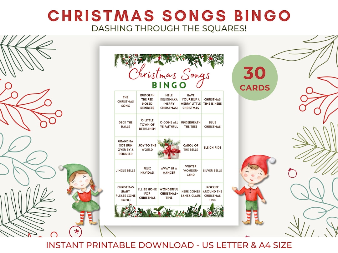30 Christmas Song Bingo Cards, Printable Music Bingo Game for Family ...