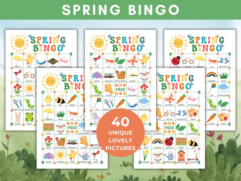 60 Spring Bingo Cards, Printable Spring Bingo, Spring Activity, Kids ...