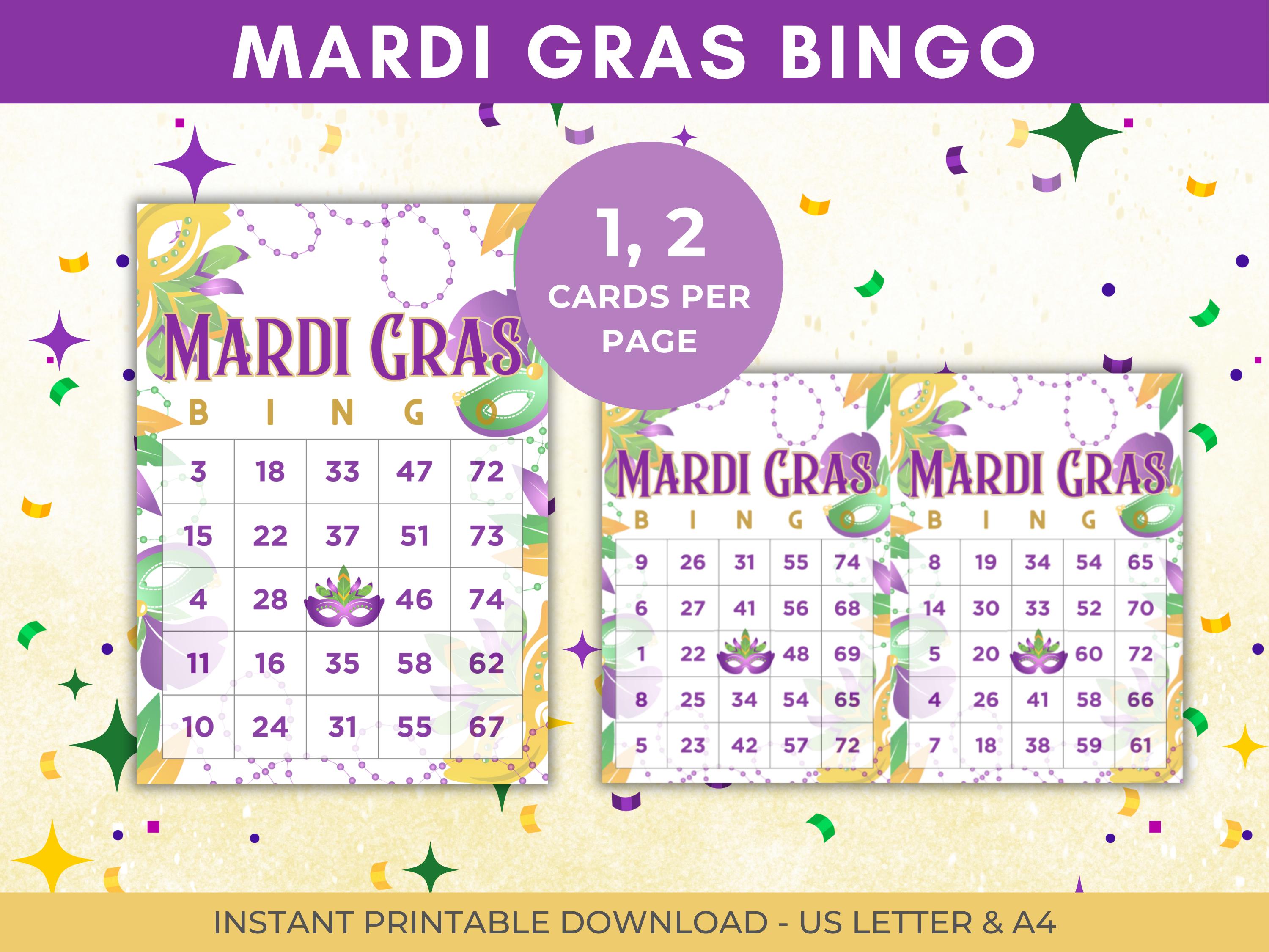 100 Mardi Gras Bingo Cards, Printable Mardi Gras Bingo, Mardi Gras ...