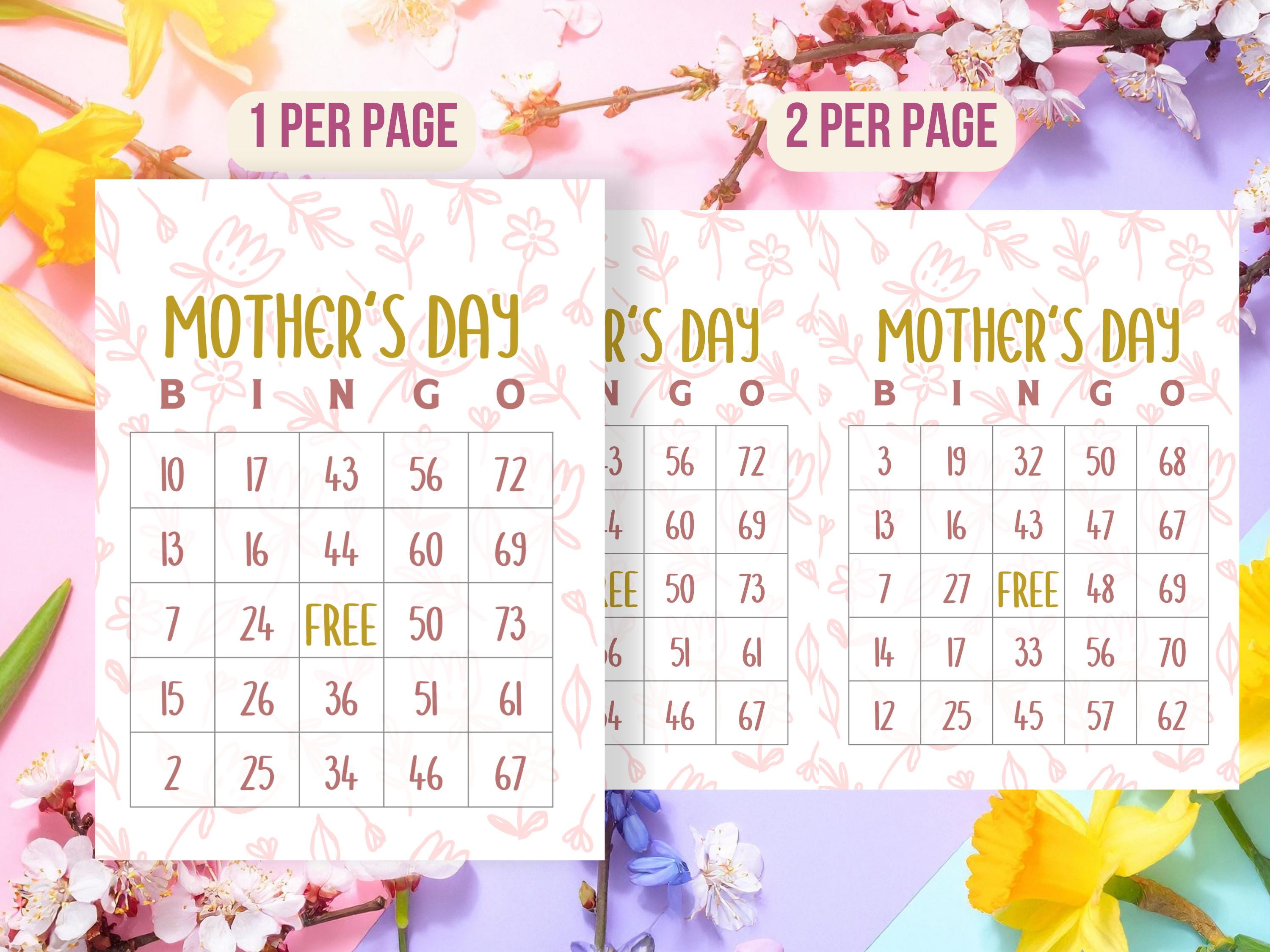 100 Mother's Day Bingo Cards, Printable Mother's Day Numbers Bingo ...