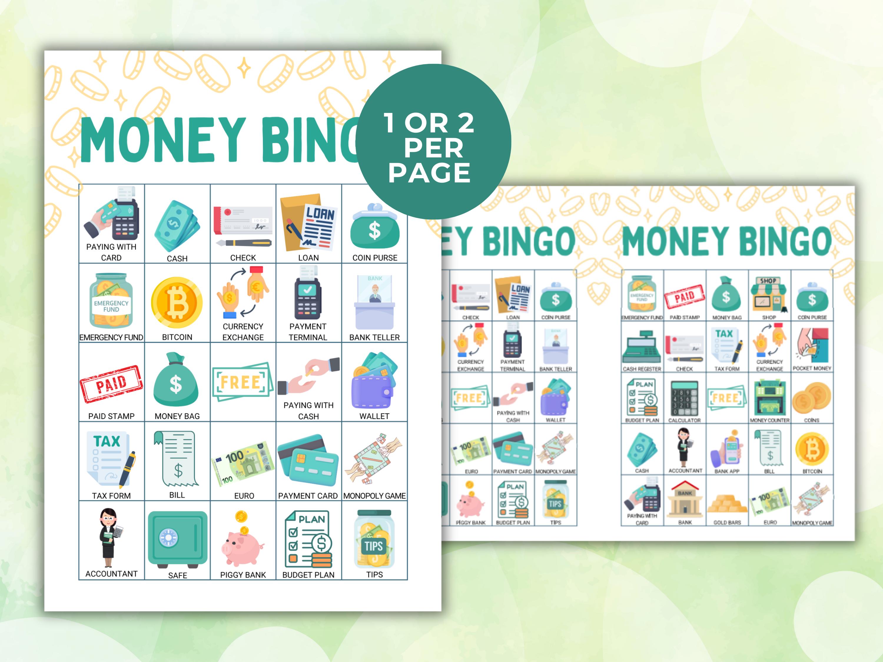 60 Money Bingo Cards, Financial Bingo Game, Teach Kids Money Banking ...