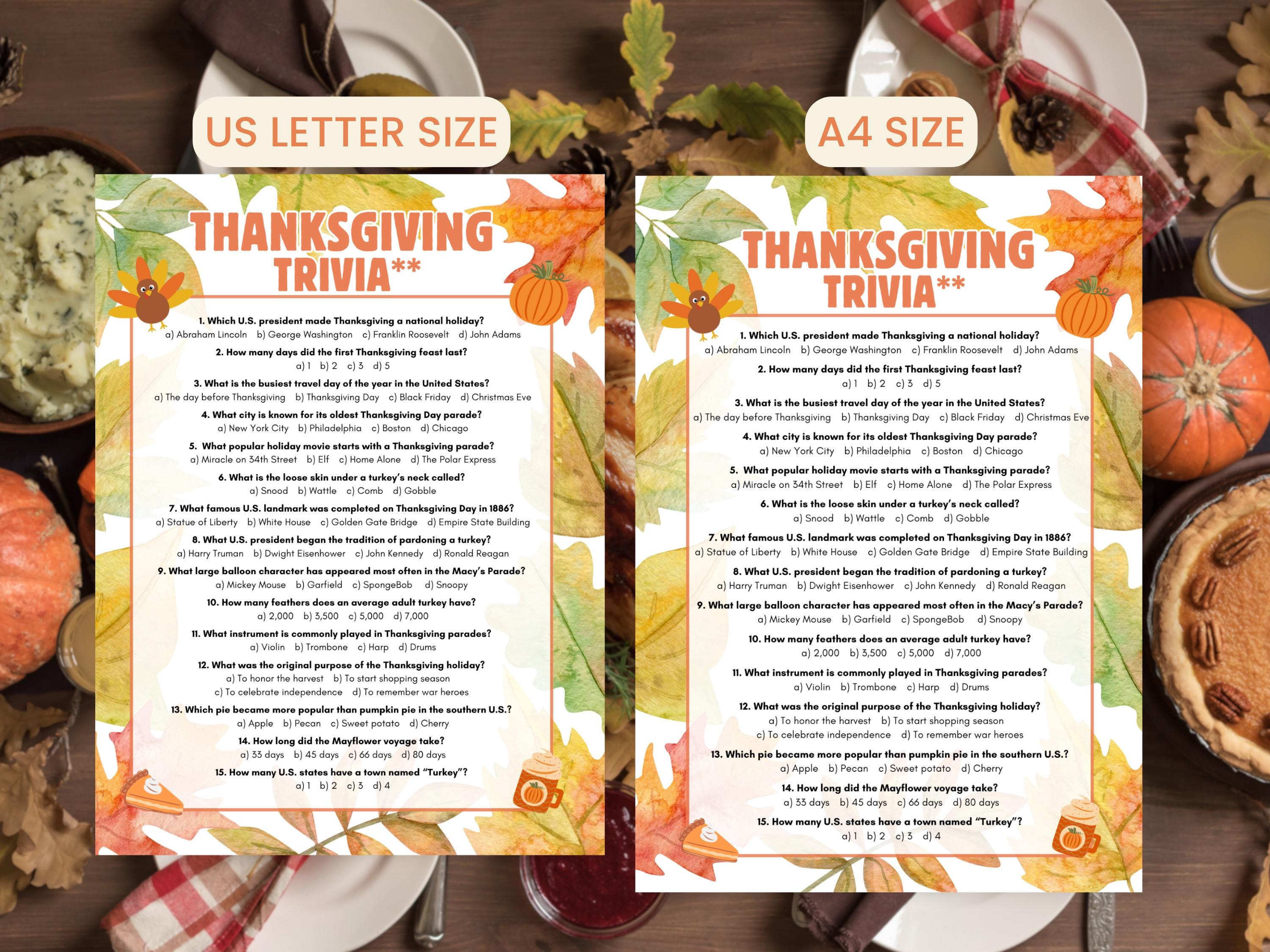 Thanksgiving Trivia Game Bundle, Printable Thanksgiving Quiz ...