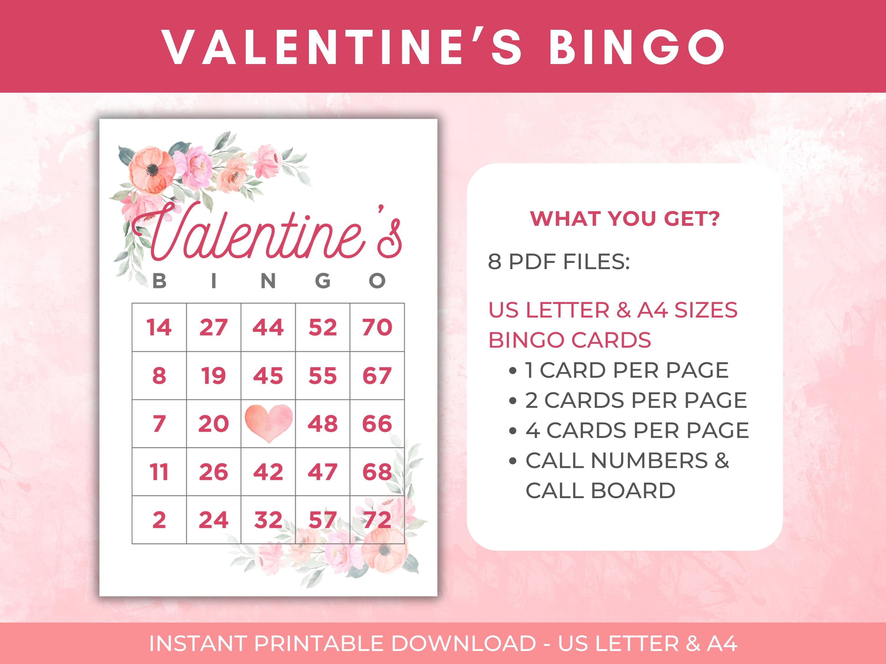 100 Valentine's Day Bingo Cards, Valentine,valentine's Activity, Kids ...