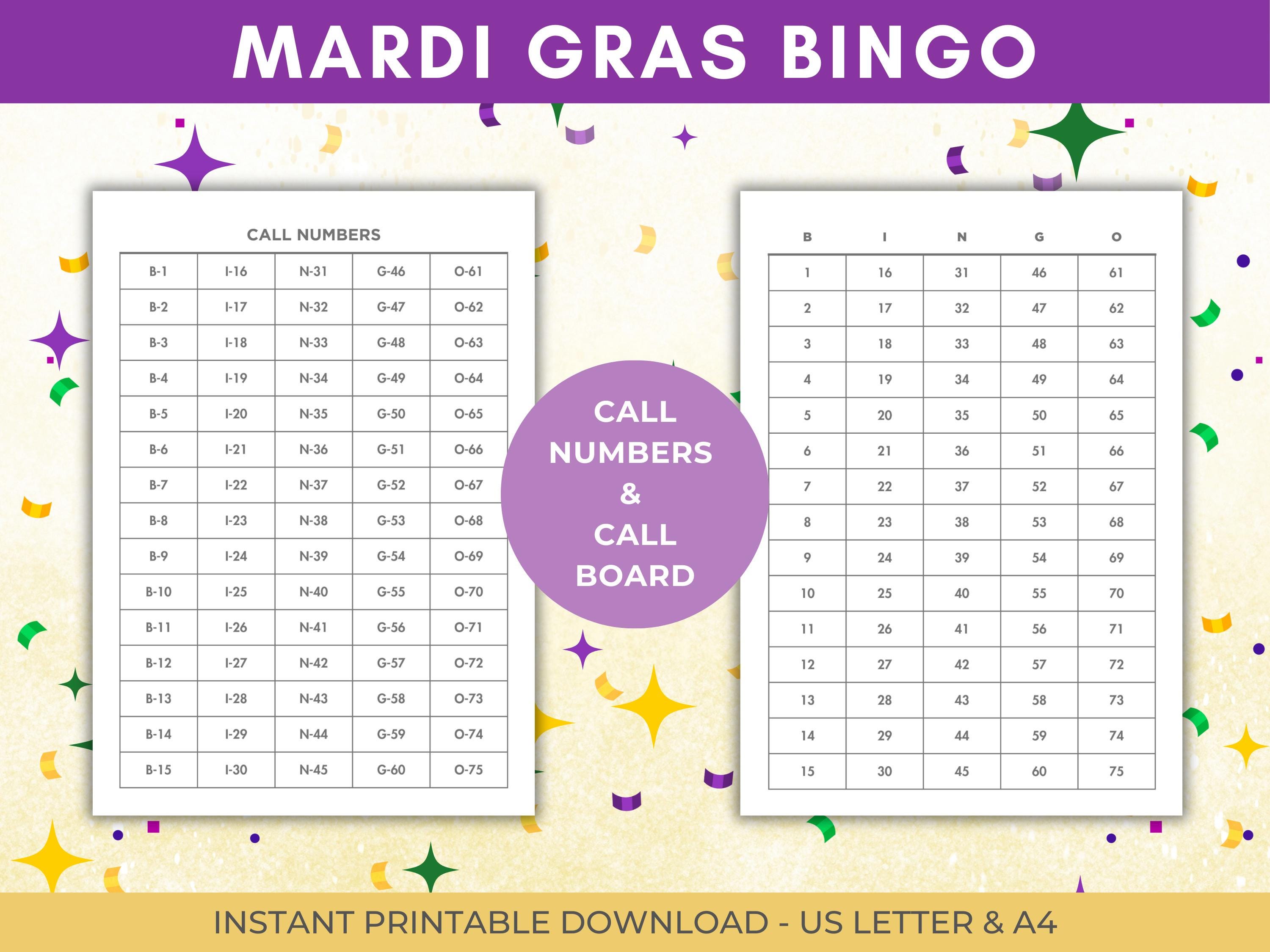 100 Mardi Gras Bingo Cards, Printable Mardi Gras Bingo, Mardi Gras ...