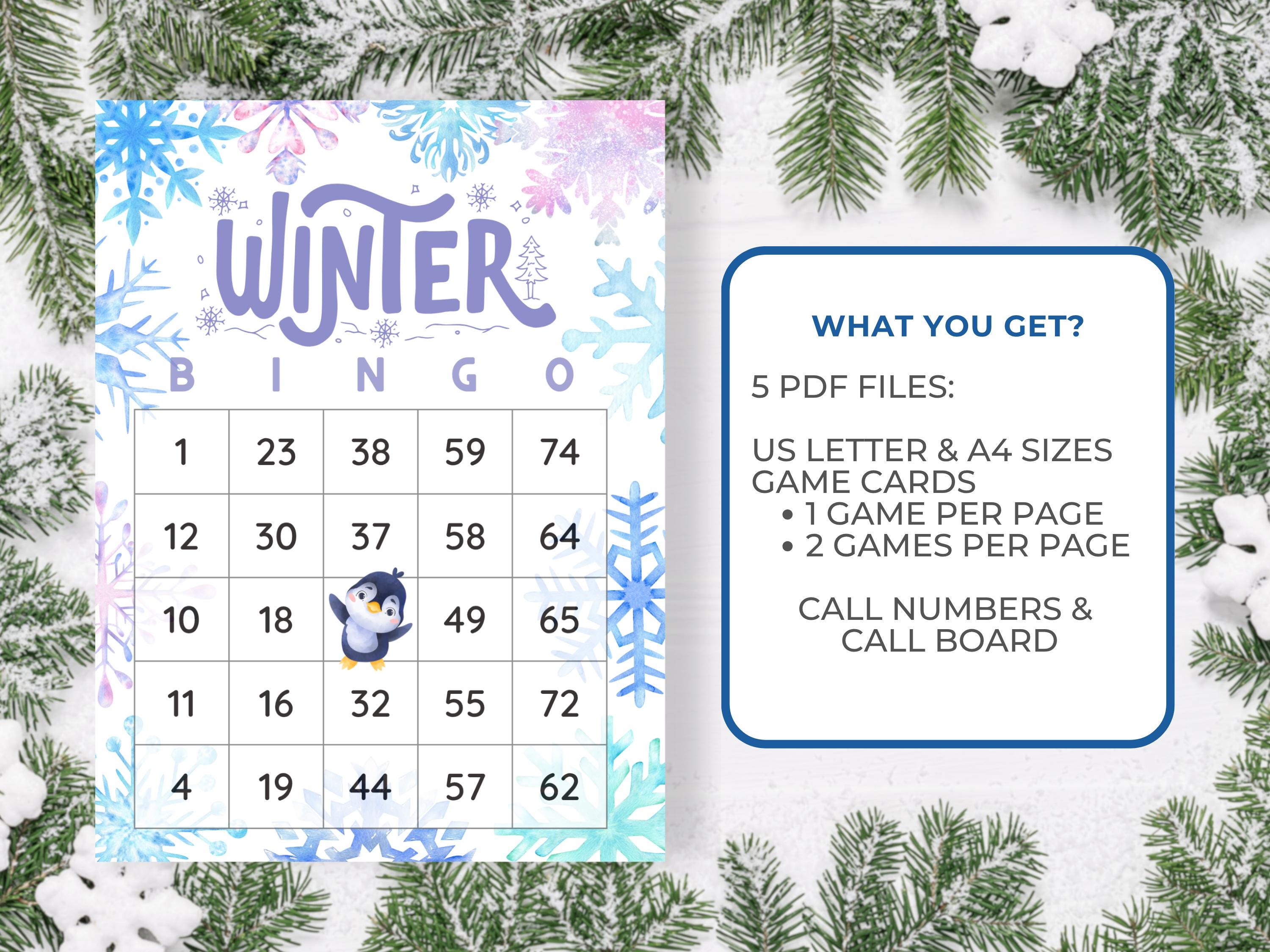 100 Winter Bingo Cards, Printable Winter Bingo, Winter Kids Adults ...