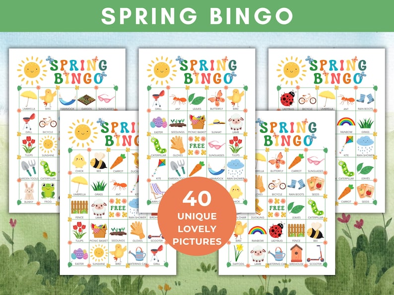30 Spring Bingo Cards, Printable Spring Bingo, Spring Activity, Kids ...