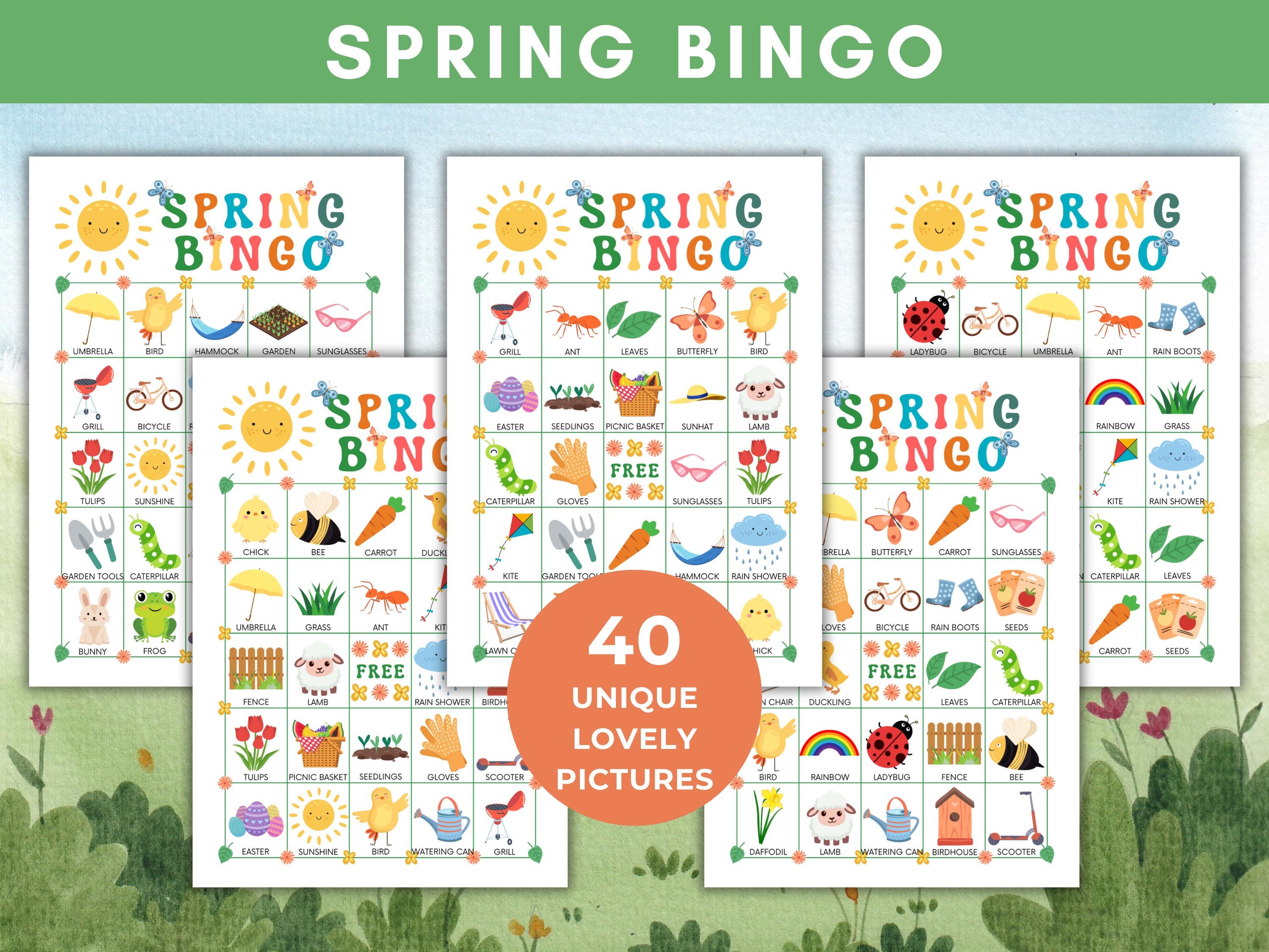 30 Spring Bingo Cards, Printable Spring Bingo, Spring Activity, Kids ...