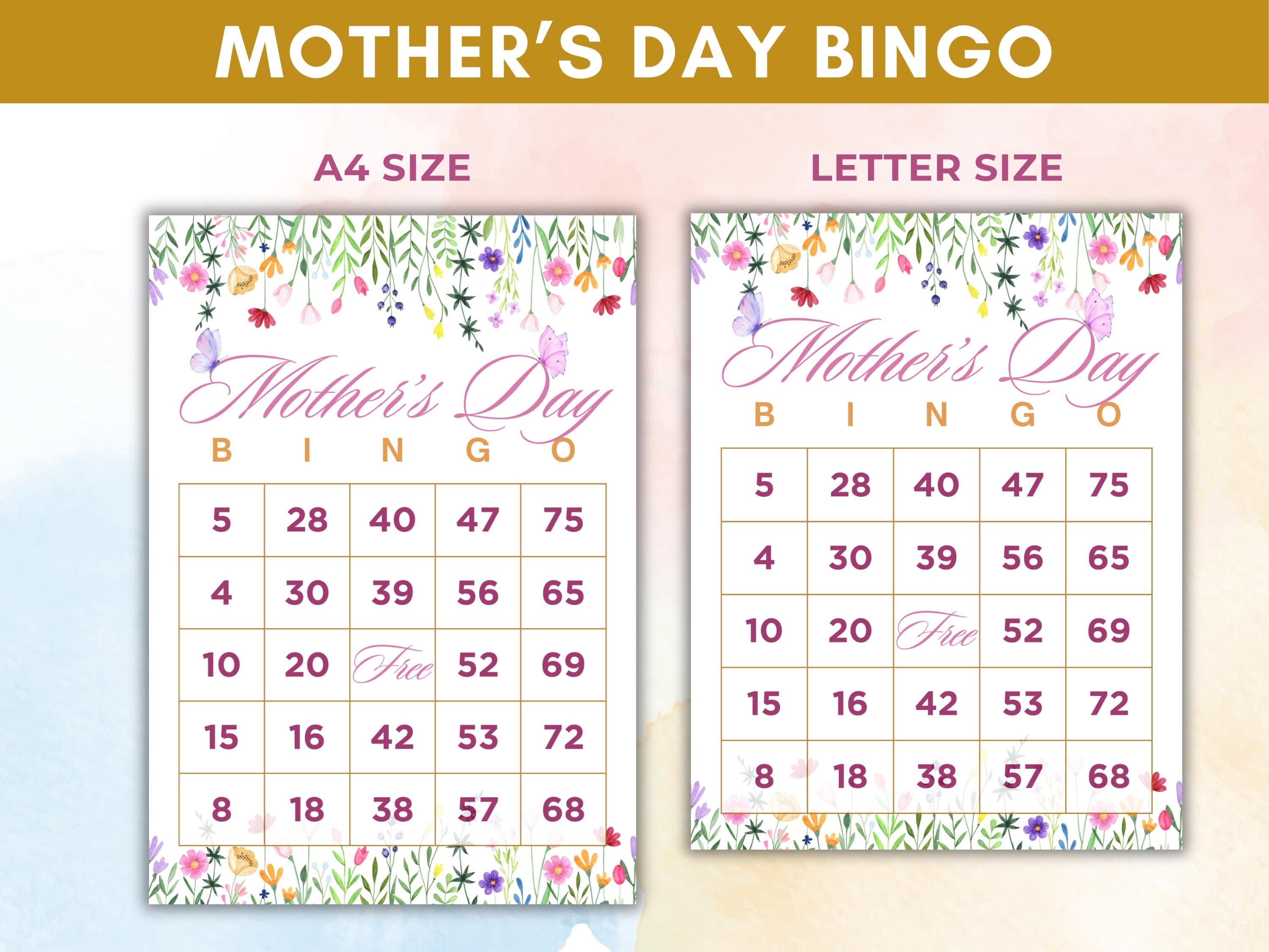 100 Mother's Day Bingo Cards, Printable Mother's Day Numbers Bingo ...
