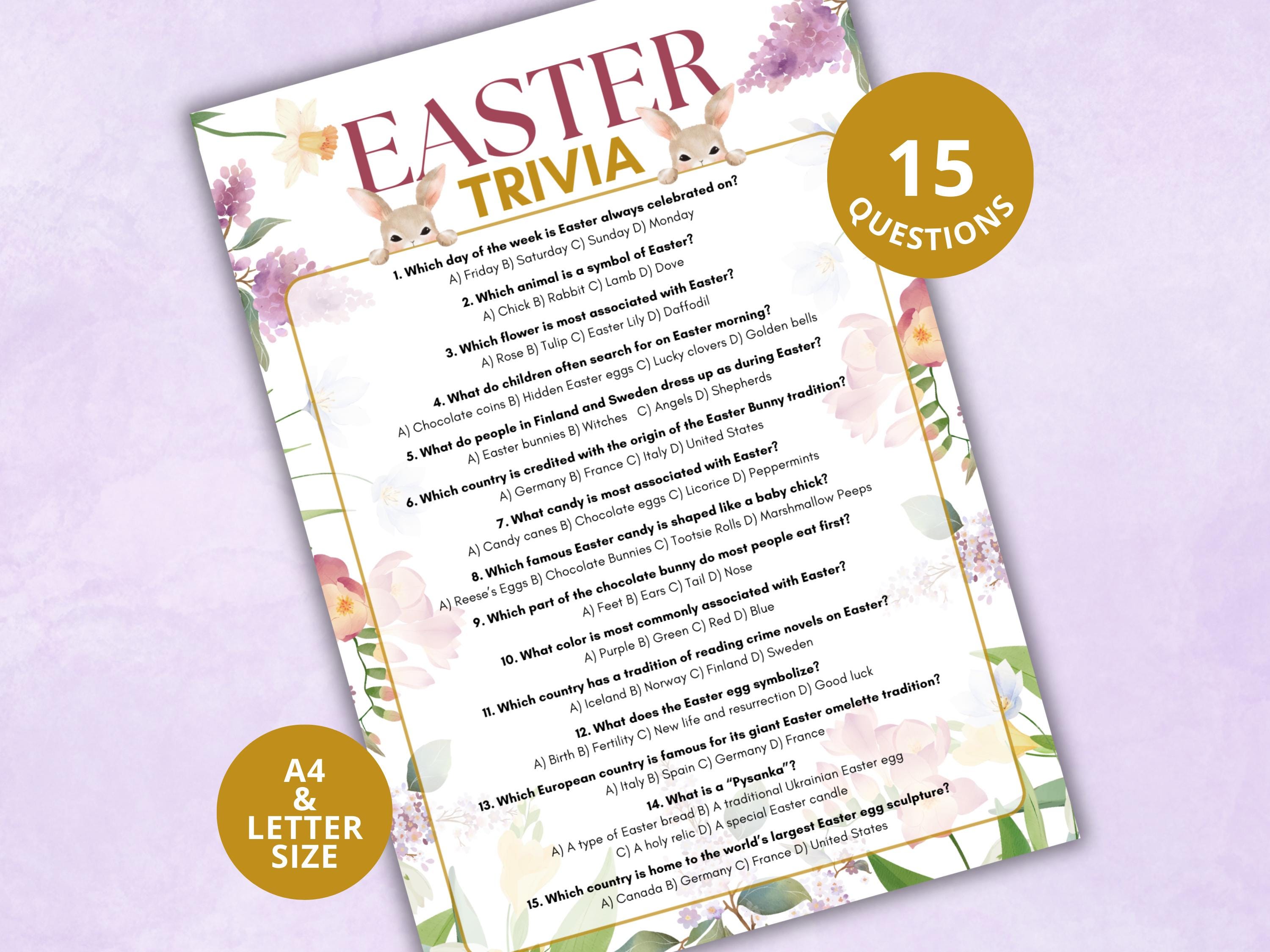 Easter Trivia Game, Printable Kids Adult Easter Quiz, Easter Party Game ...