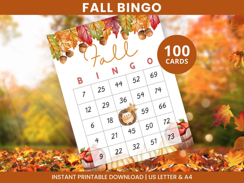 100 Fall Bingo Cards, Printable Autumn Bingo, Fall Kids Adults Seniors ...