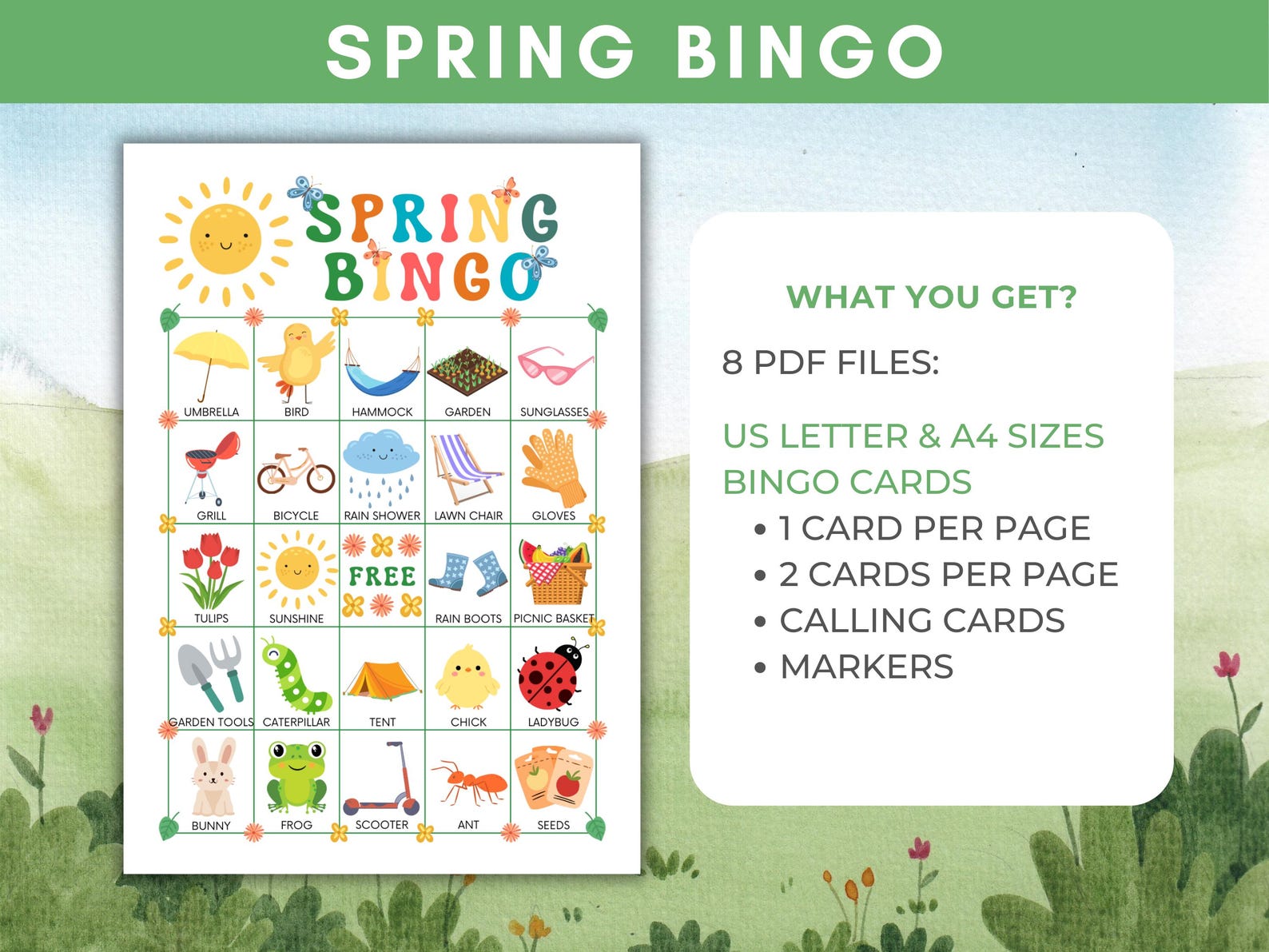 30 Spring Bingo Cards, Printable Spring Bingo, Spring Activity, Kids ...