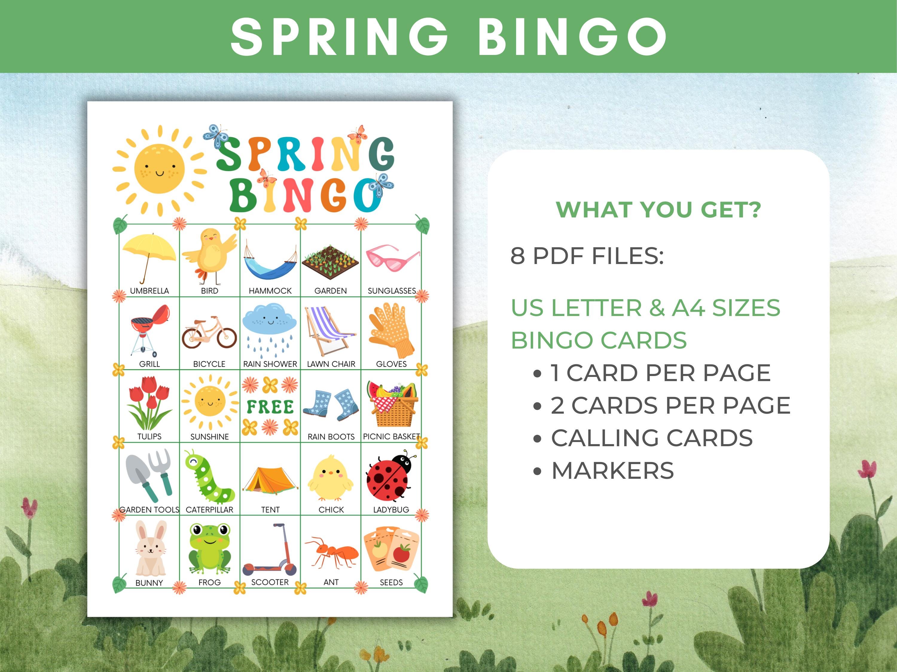 30 Spring Bingo Cards, Printable Spring Bingo, Spring Activity, Kids ...