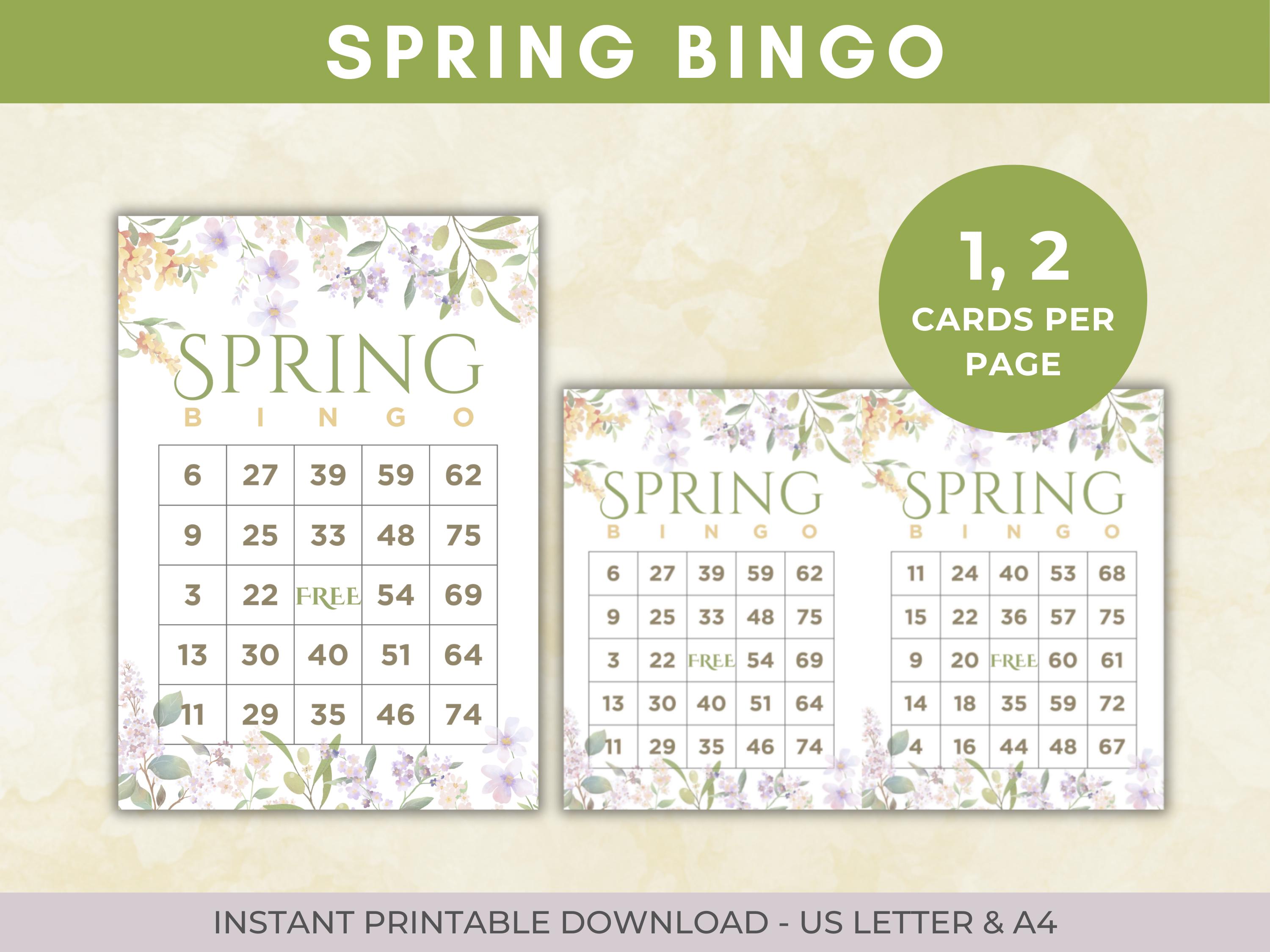 100 Spring Bingo Cards, Printable Spring Bingo, Spring Activity, Spring ...