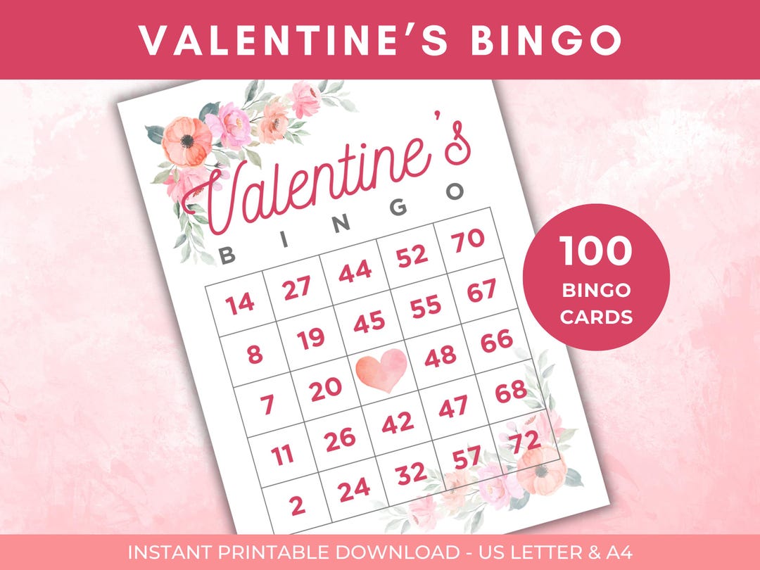 100 Valentine's Day Bingo Cards, Valentine,valentine's Activity, Kids ...