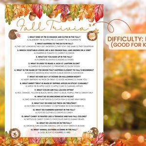 Fall Trivia Game, Printable Fall Quiz, Autumn Trivia Questions, Kids ...