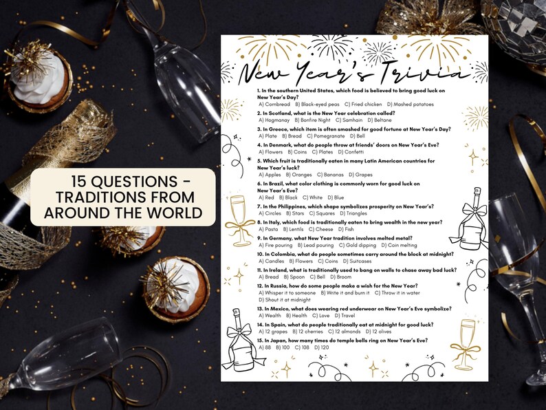 New Year Trivia Game, Printable Kids Adult New Year's Quiz, New Year ...