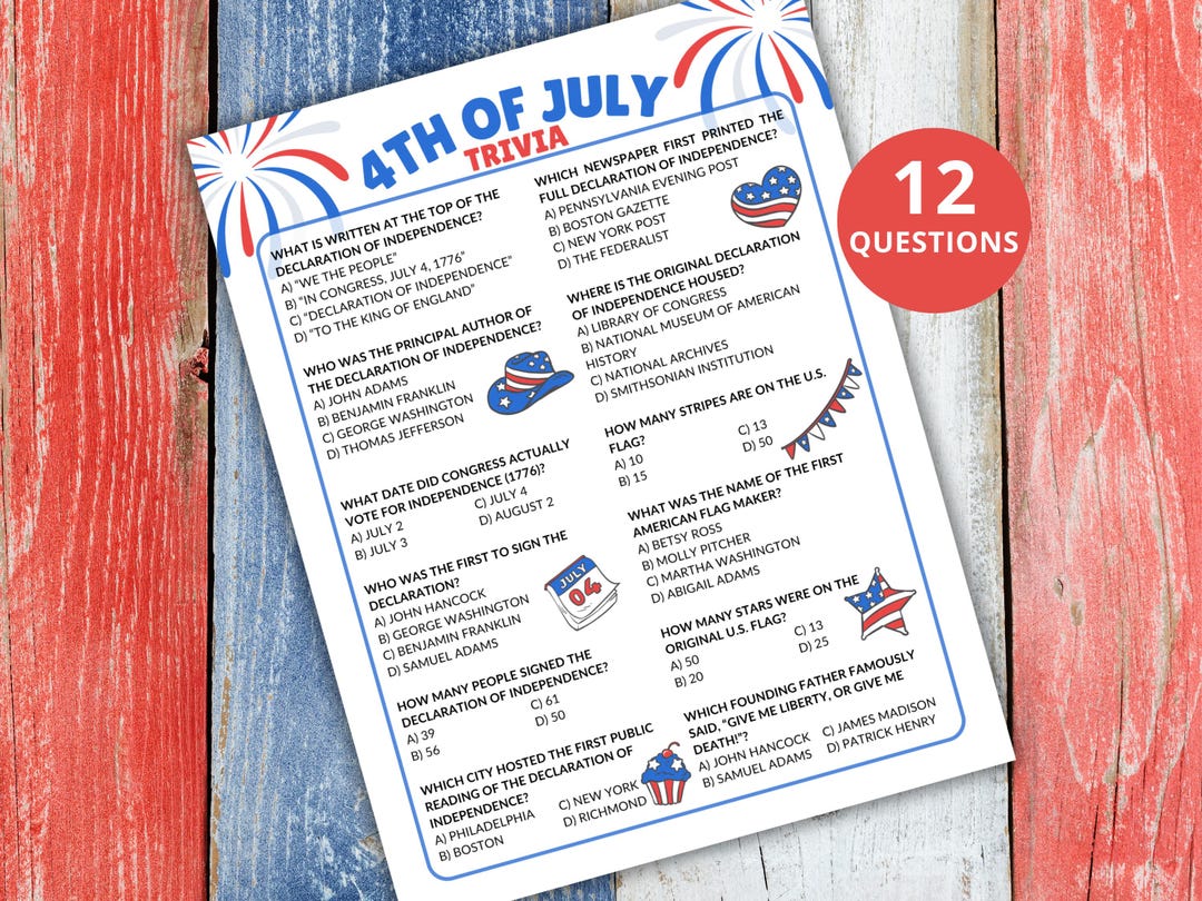 4th of July Trivia Game, Independence Day Activity, 4th of July Game ...