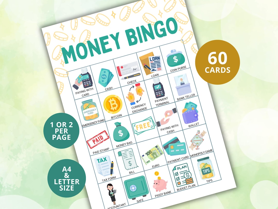 60 Money Bingo Cards, Financial Bingo Game, Teach Kids Money Banking ...