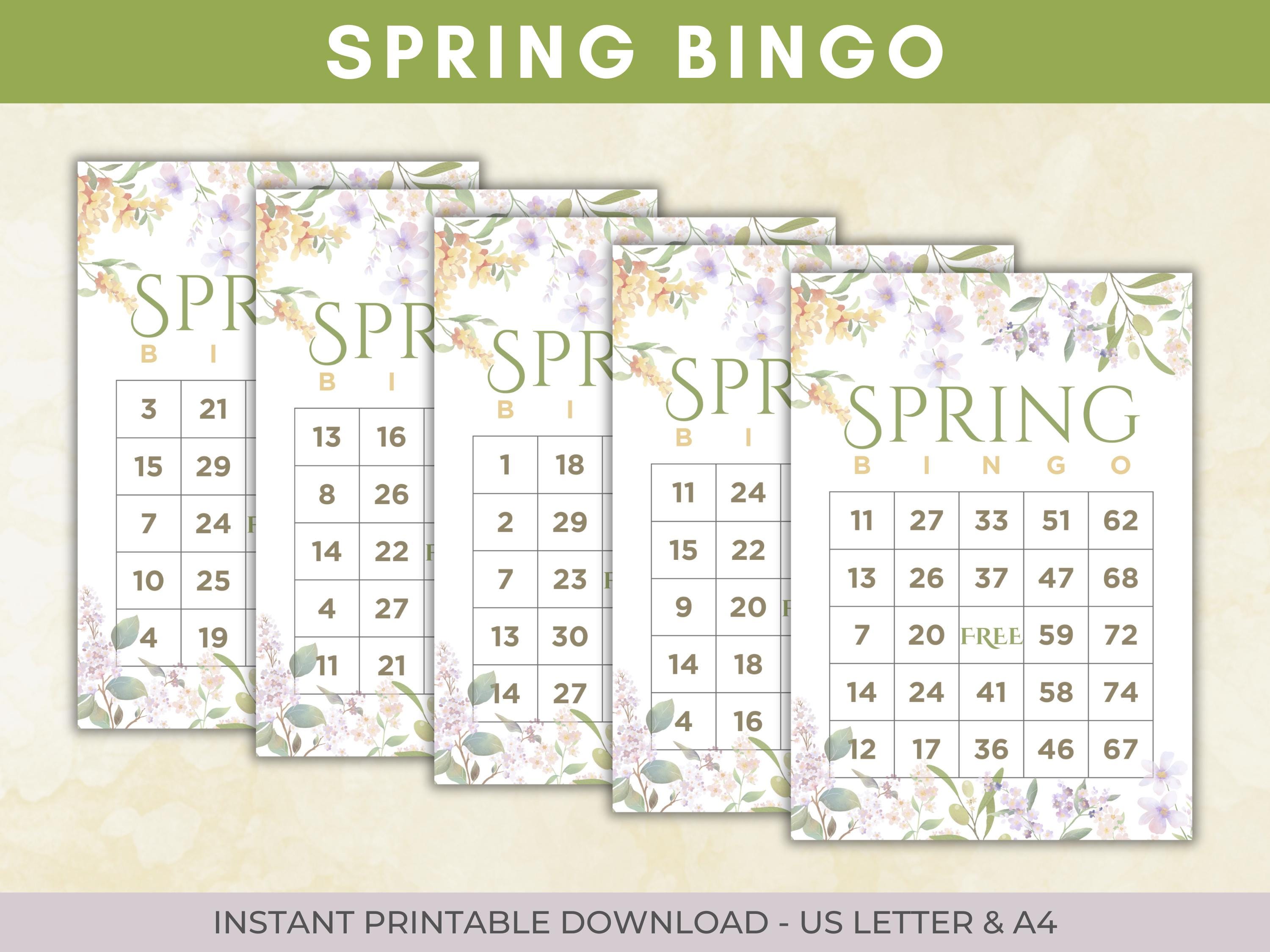 100 Spring Bingo Cards, Printable Spring Bingo, Spring Activity, Spring ...