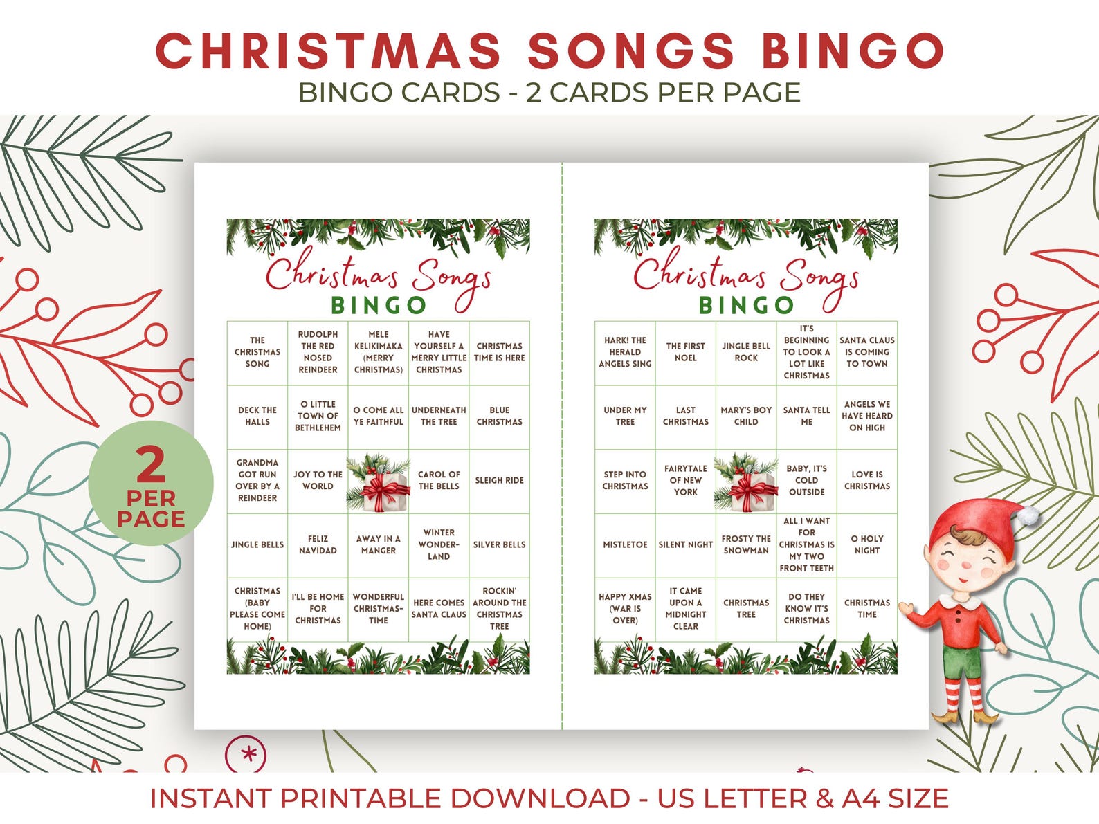 30 Christmas Song Bingo Cards, Printable Music Bingo Game for Family ...
