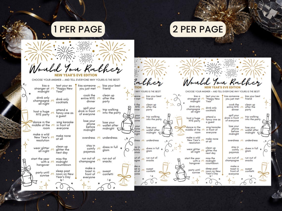 New Year’s Eve Would You Rather Game Adults, New Year Games Printable ...
