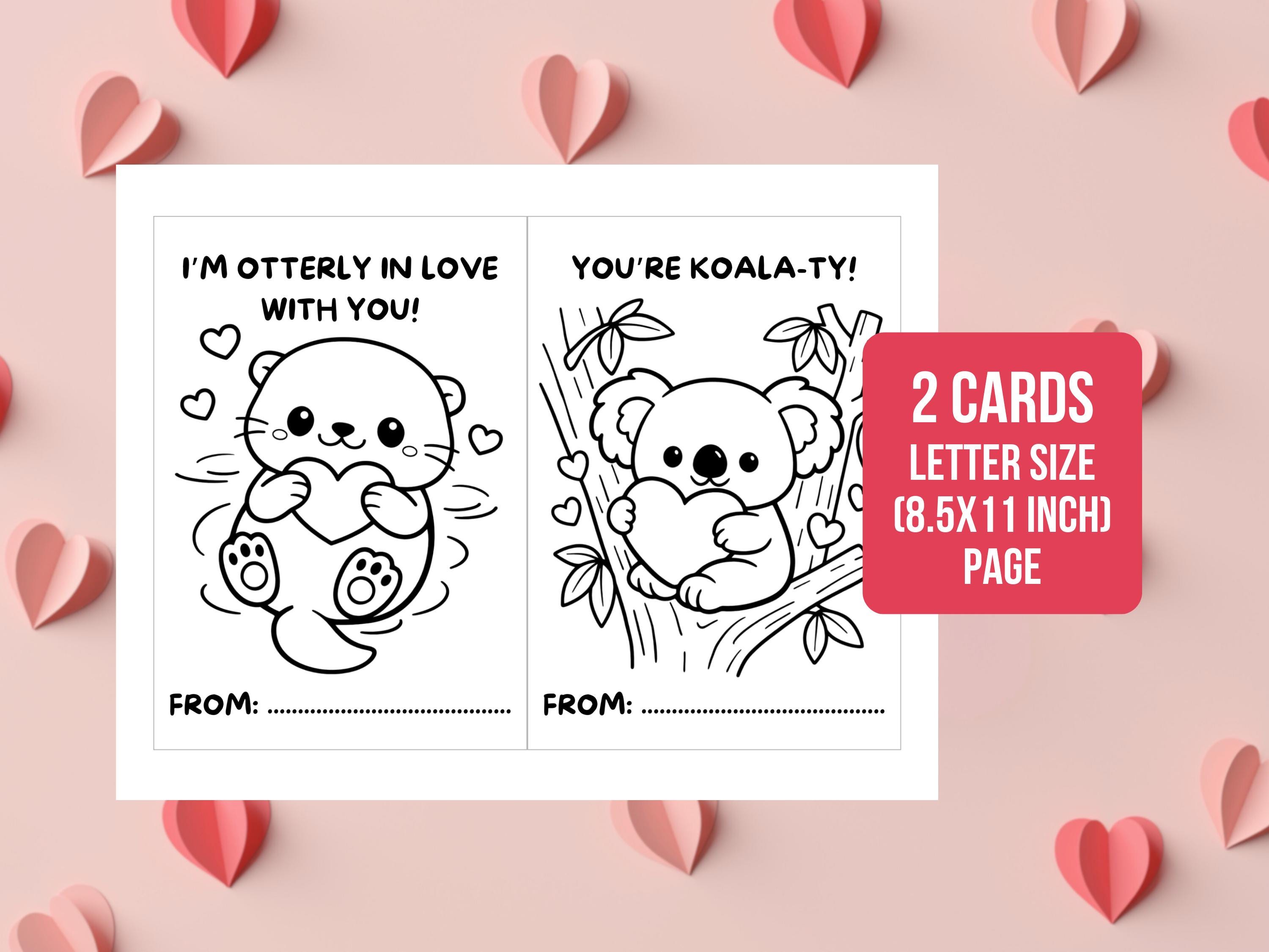 Valentines Coloring Cards, Printable Valentines Day Cards, Kids ...