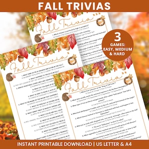 Fall Trivia Game, Printable Fall Quiz, Autumn Trivia Questions, Kids ...