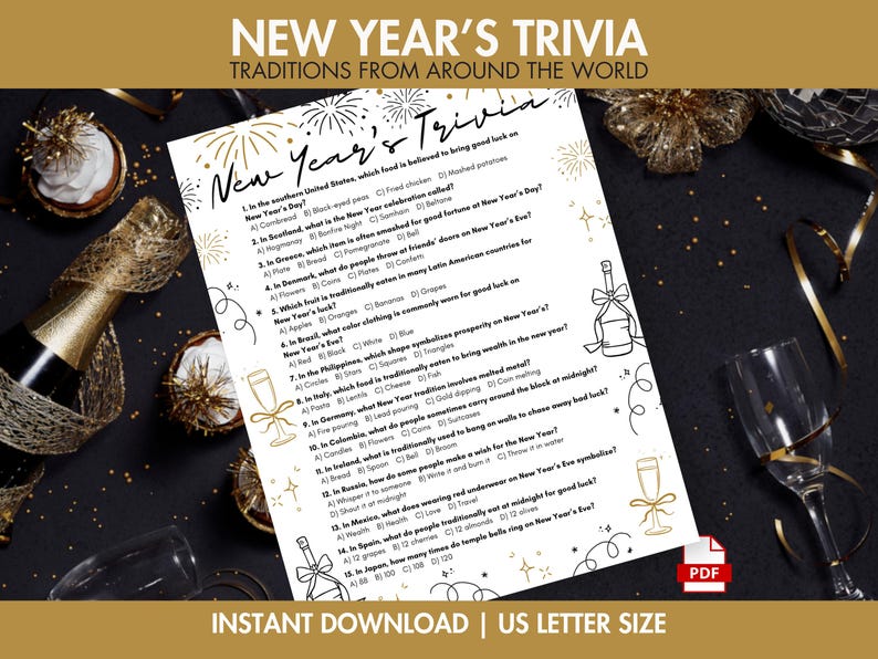 New Year Trivia Game, Printable Kids Adult New Year's Quiz, New Year ...