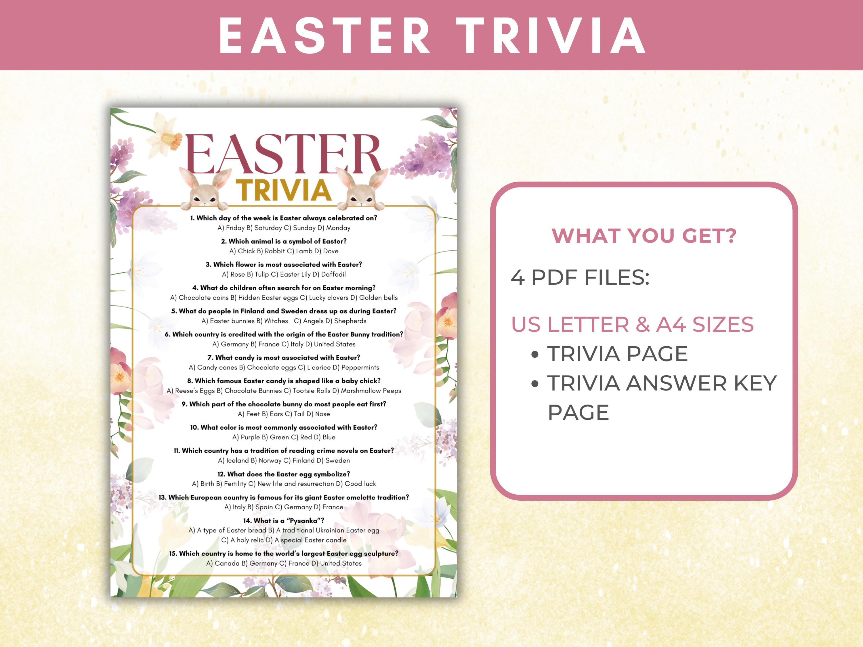 Easter Trivia Game, Printable Kids Adult Easter Quiz, Easter Party Game ...