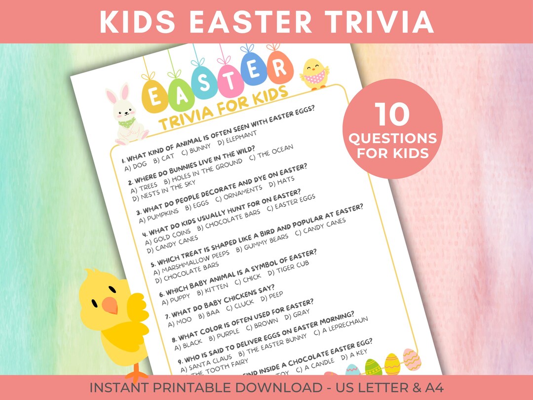 Kids Easter Trivia Game, Printable Kids Easter Quiz, Easter Party Game ...