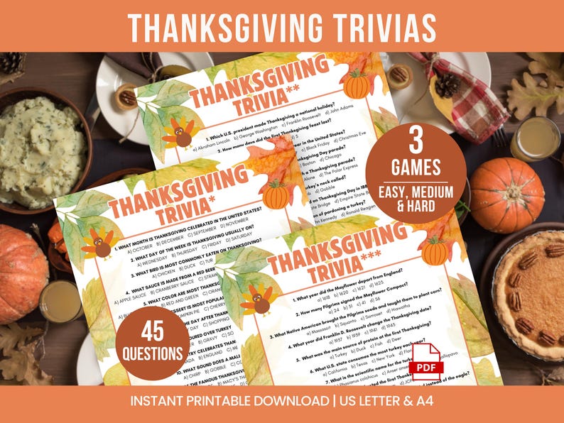 Thanksgiving Trivia Game Bundle, Printable Thanksgiving Quiz ...