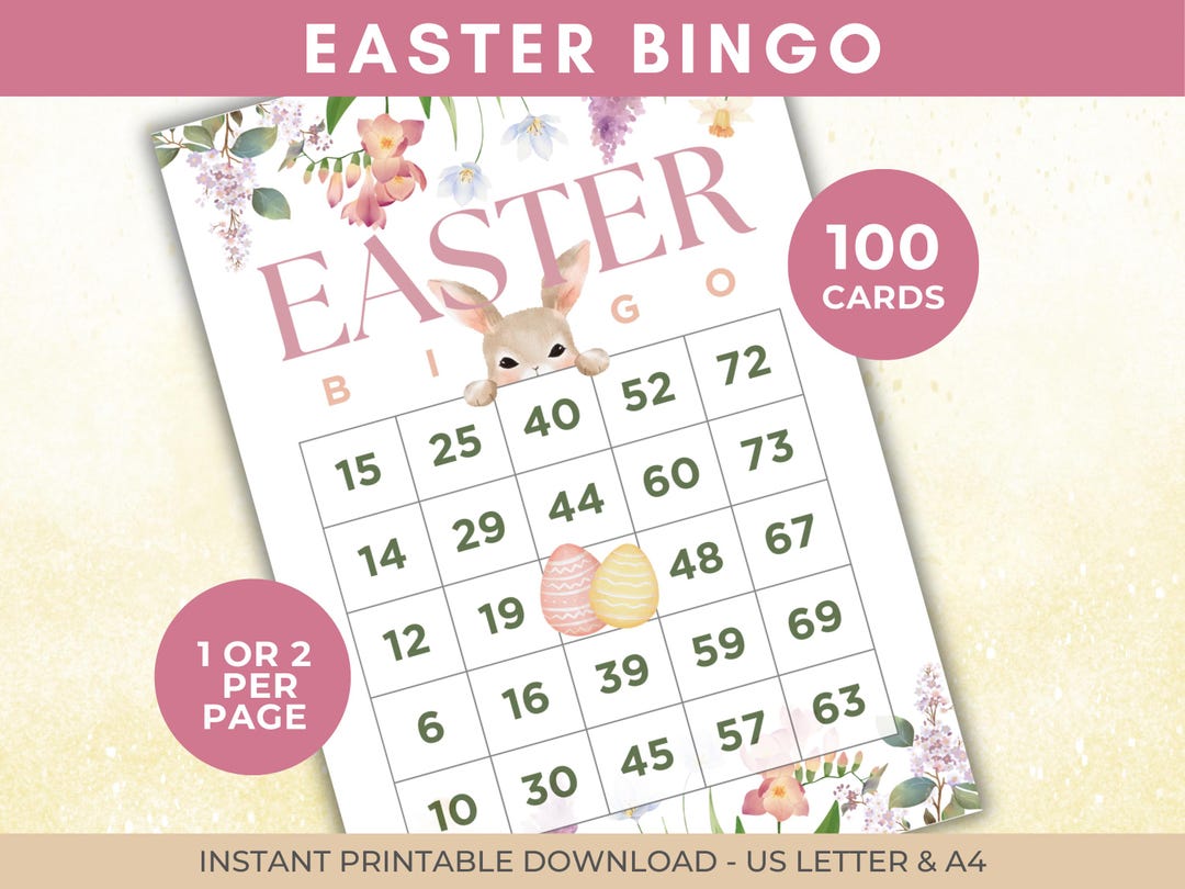 100 Easter Bingo Cards, Printable Easter Bingo, Easter Activity, Kids ...