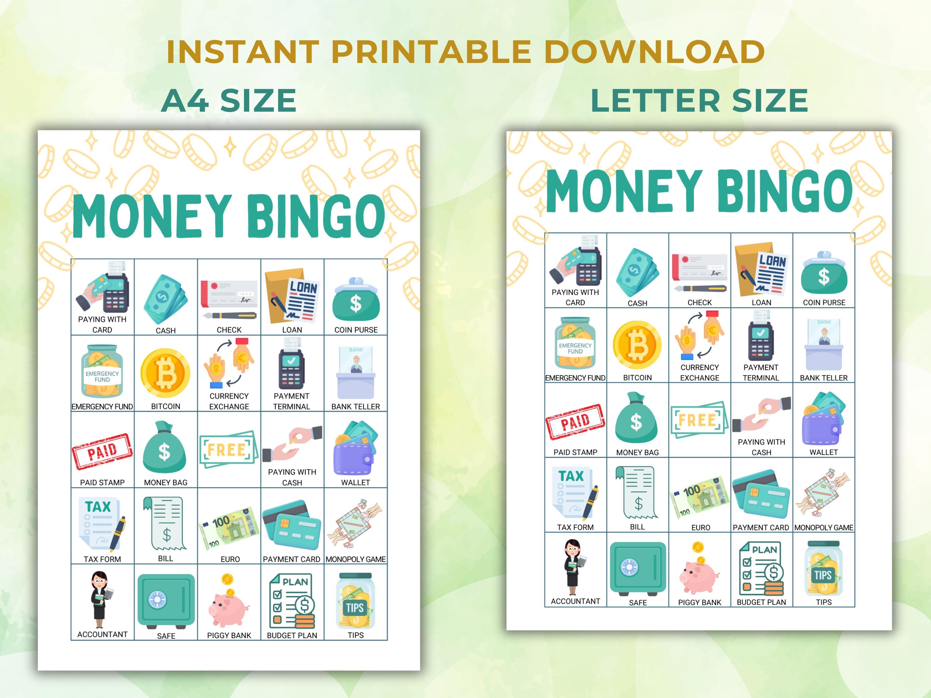 60 Money Bingo Cards, Financial Bingo Game, Teach Kids Money Banking ...