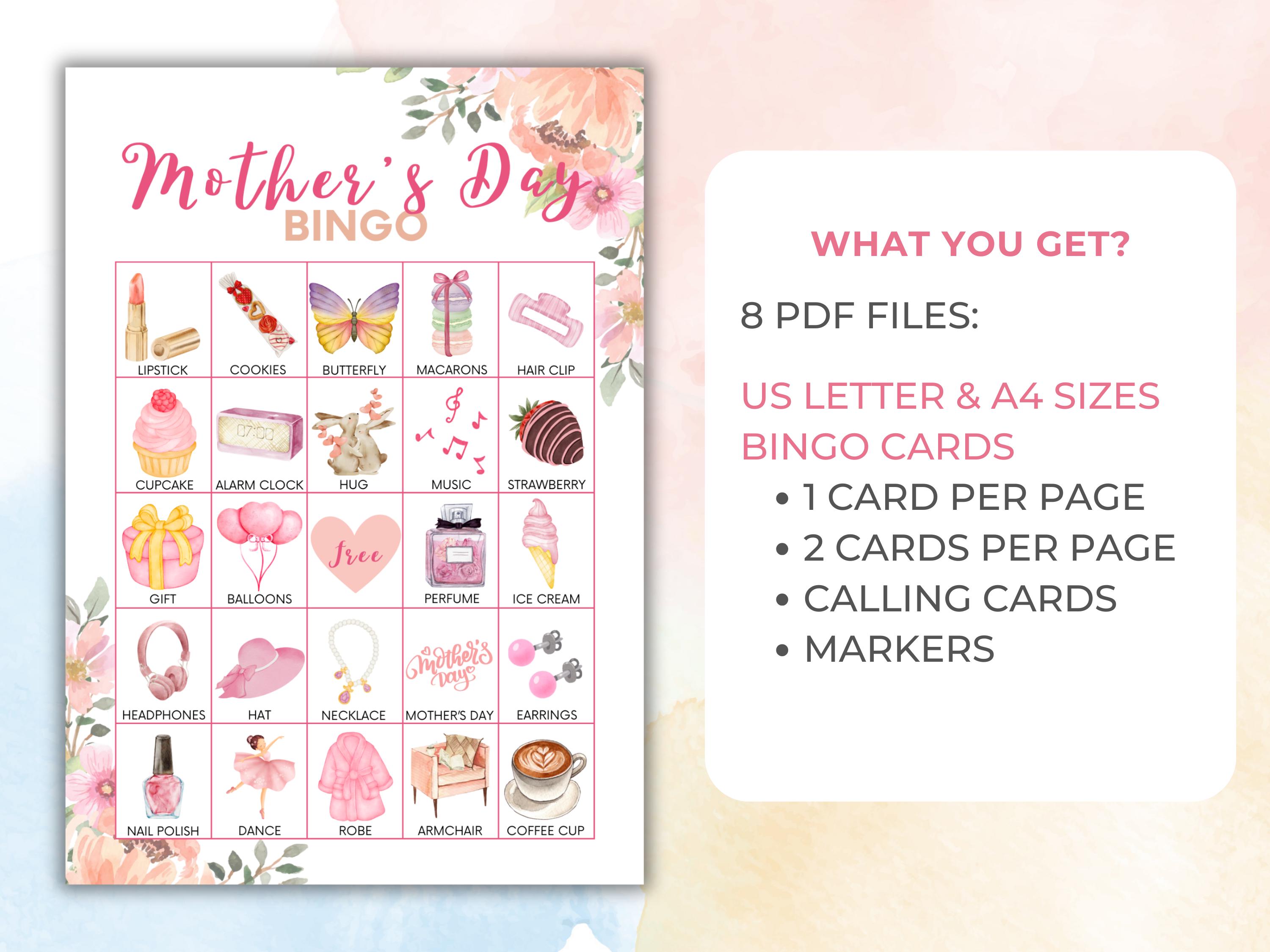 60 Mother's Day Bingo Cards, Printable Pink Mother's Day Bingo, Mother ...