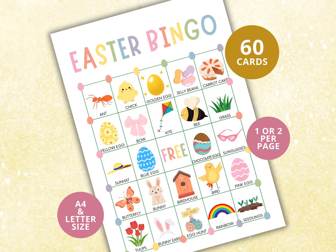 60 Easter Bingo Cards, Easter Game Printable Bingo, Easter Kids Adults ...