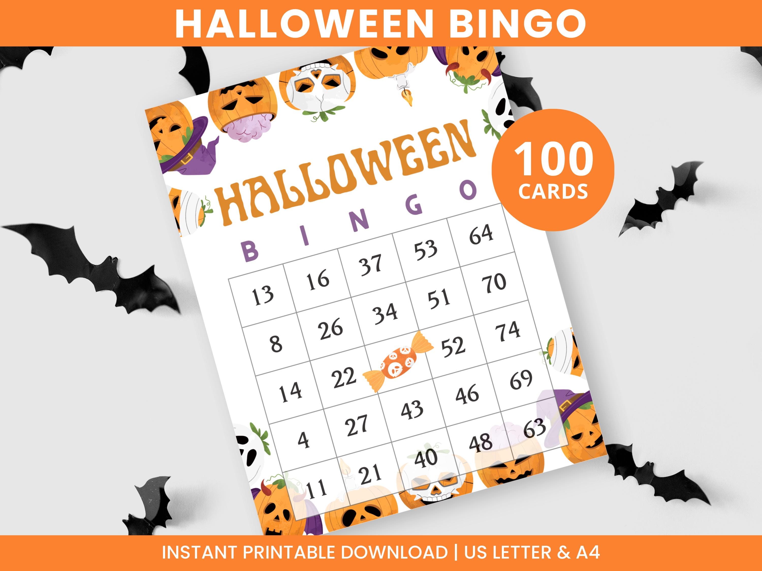 100 Halloween Bingo Cards, Printable Pumpkins Halloween Bingo ...