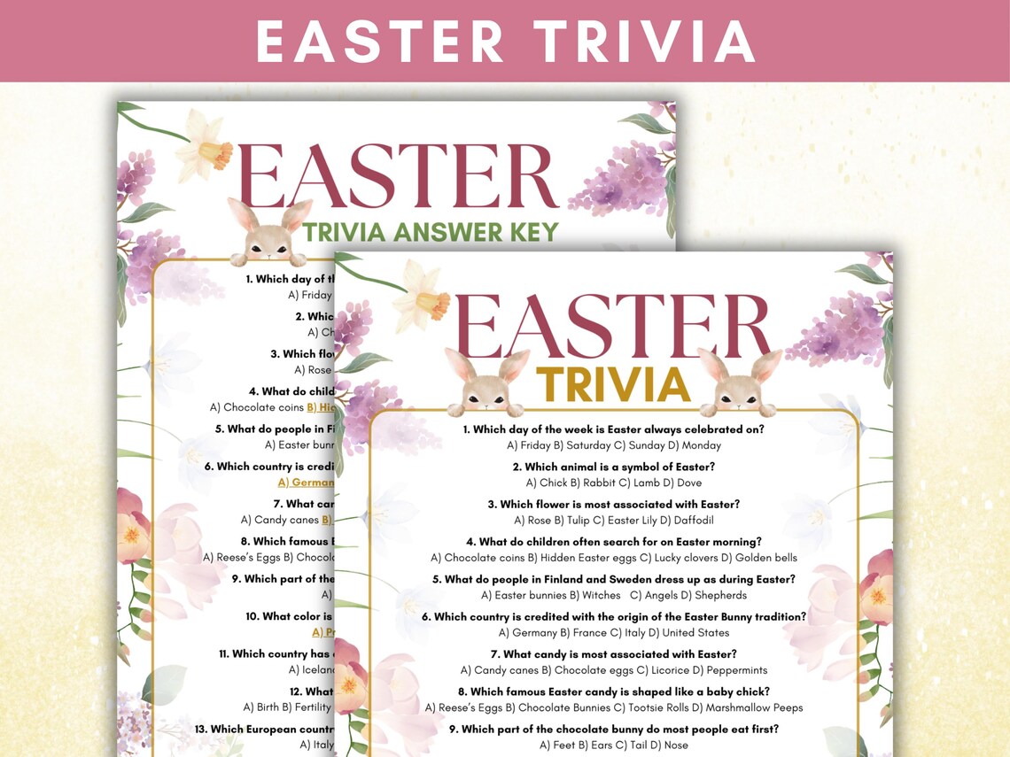 Easter Trivia Game, Printable Kids Adult Easter Quiz, Easter Party Game ...