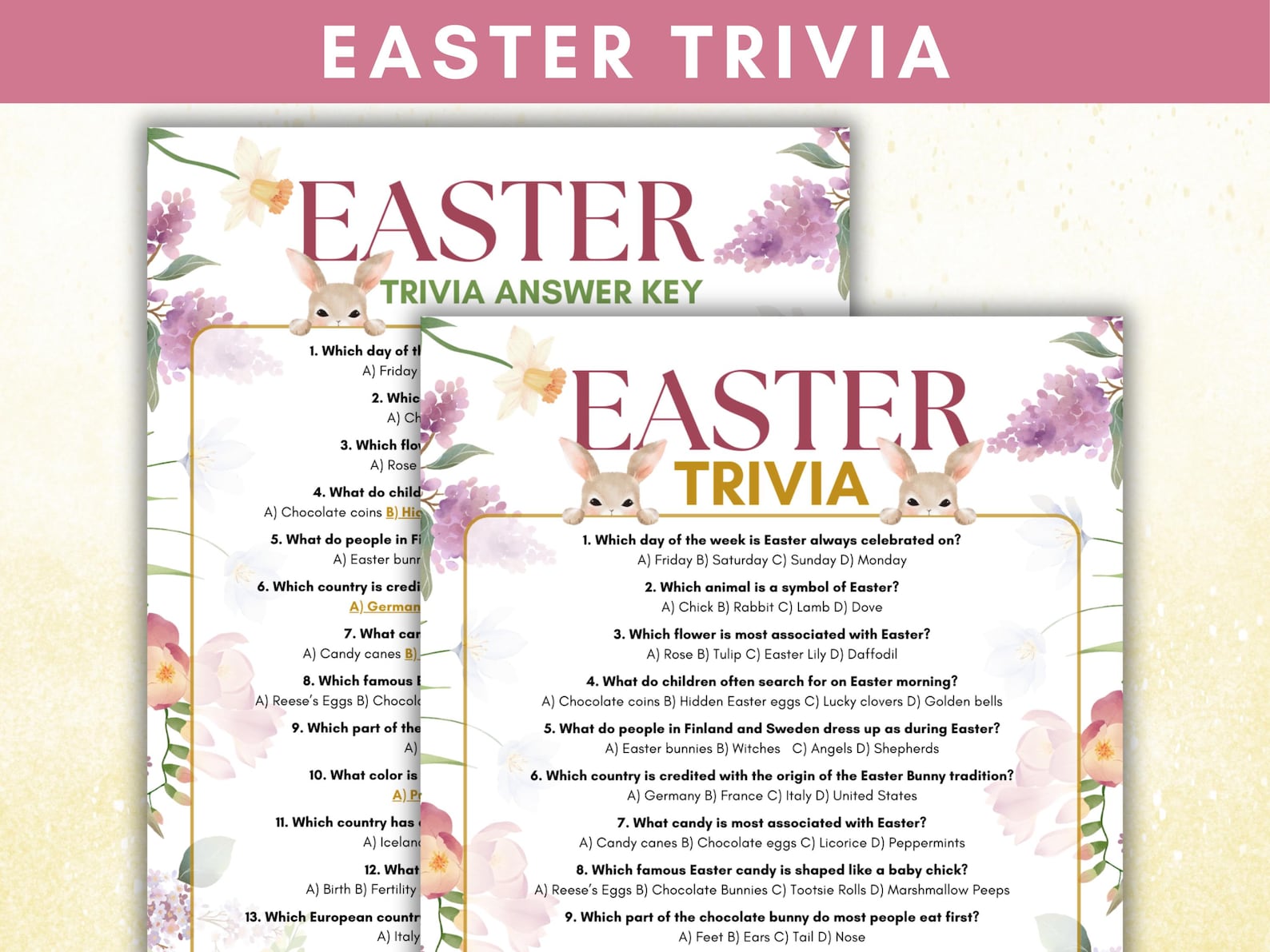 Easter Trivia Game, Printable Kids Adult Easter Quiz, Easter Party Game ...