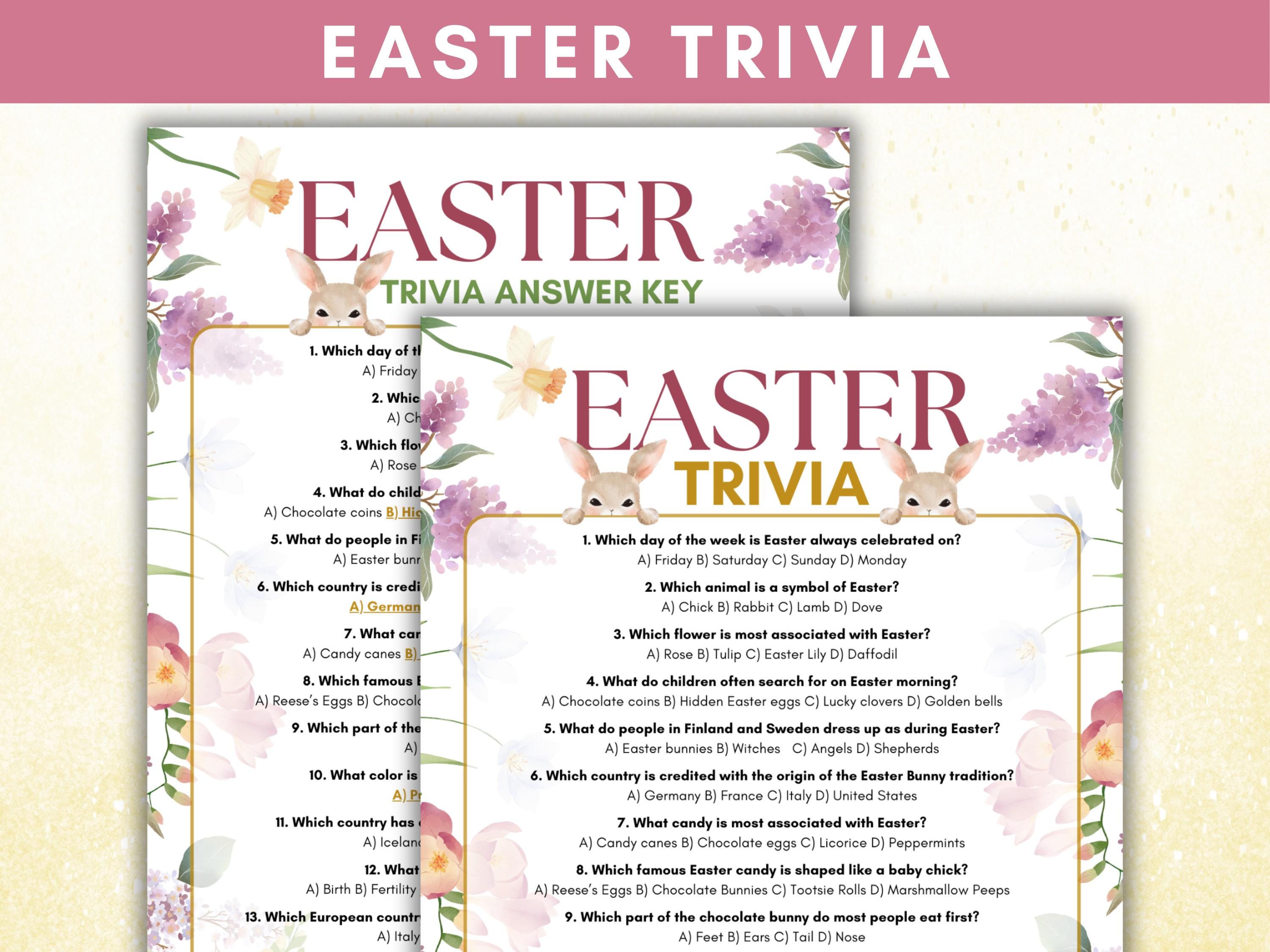 Easter Trivia Game, Printable Kids Adult Easter Quiz, Easter Party Game ...